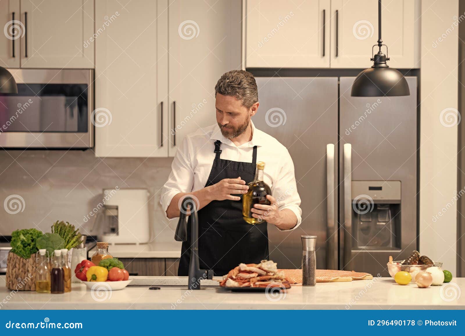 Man Cooking Healthy Food in the Restaurant Kitchen Stock Photo - Image ...