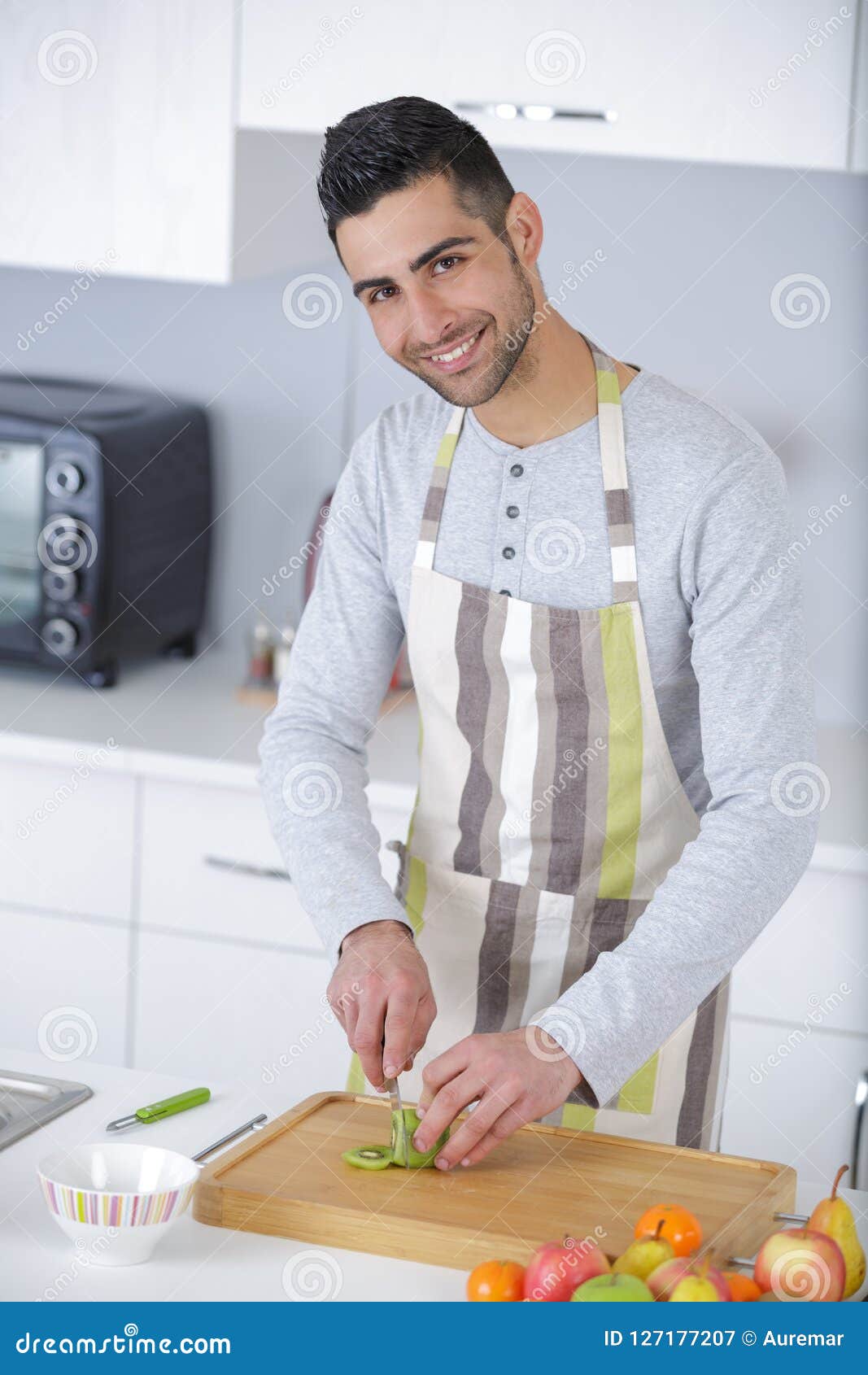 Man Cooking at Home Preparing Salad in Kitchen Stock Image - Image of ...