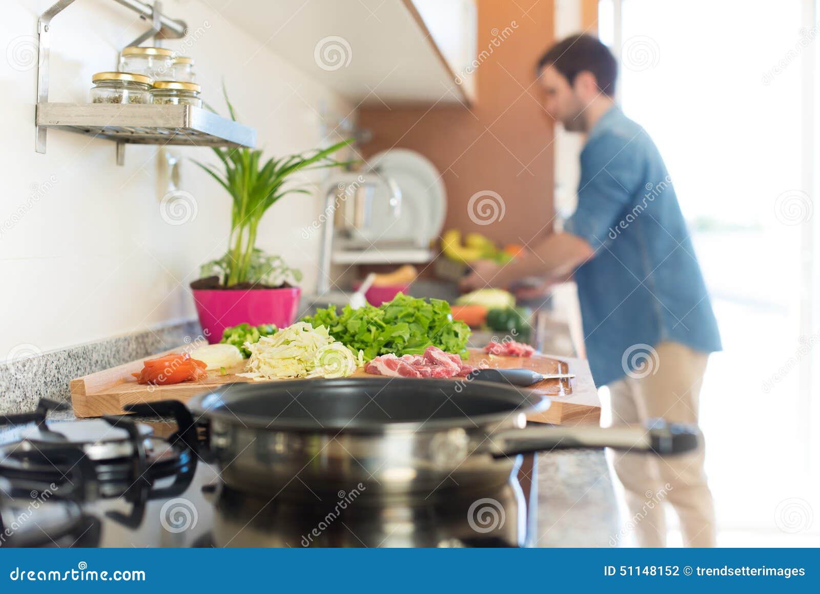 Man cooking stock photo. Image of preparing, green, clean - 51148152