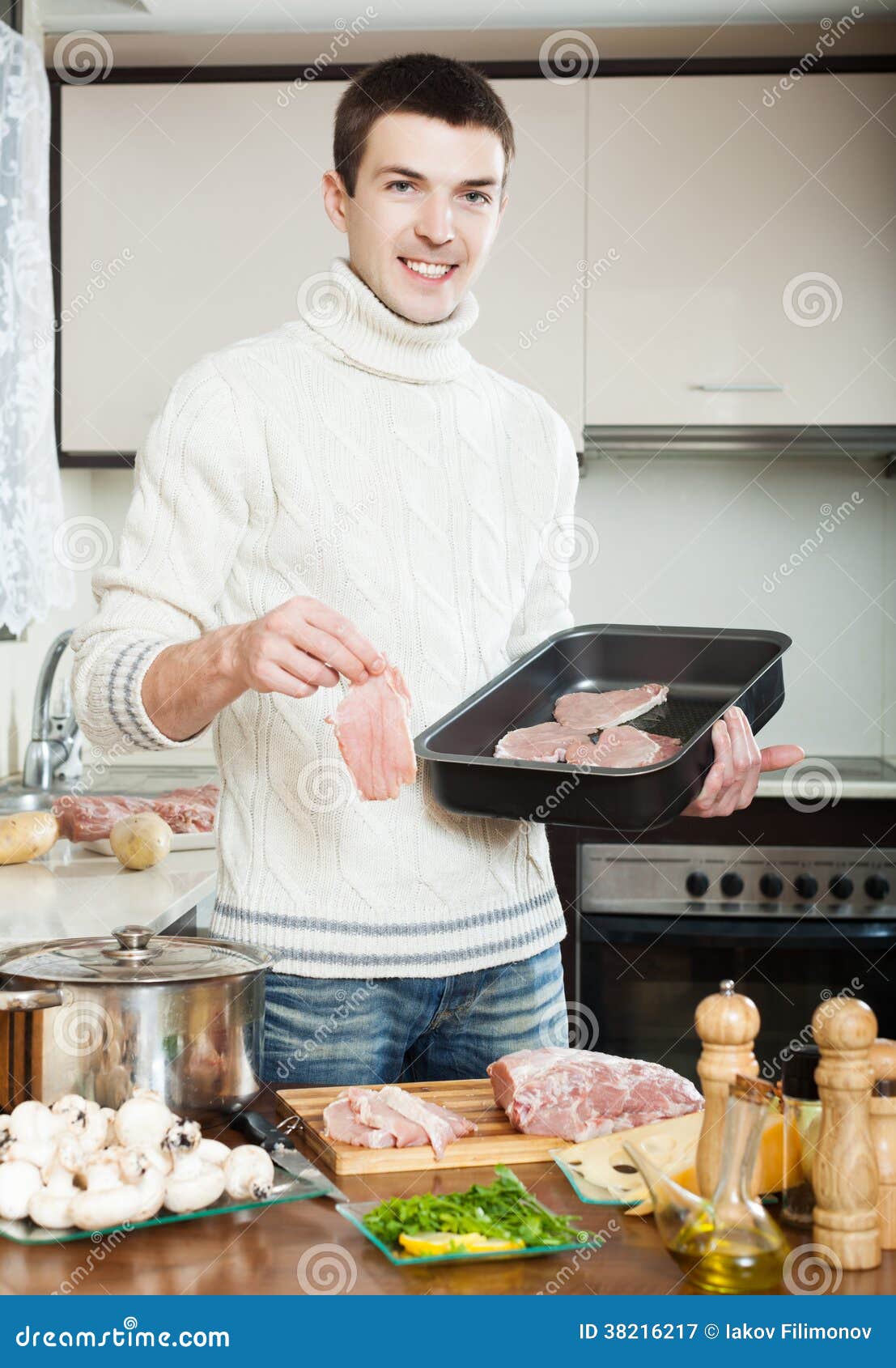 Man cooking meat stock image. Image of frenchstyle, urbain - 38216217