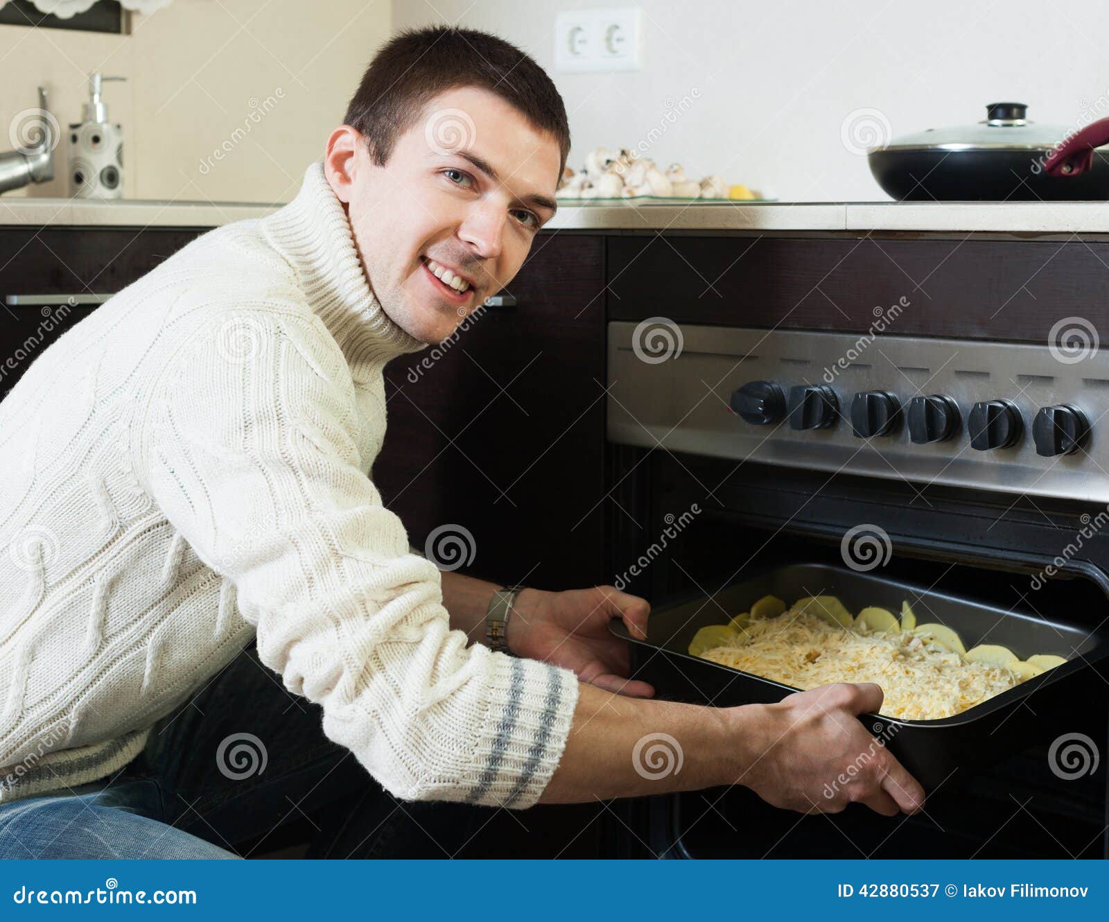 Man Cooking Meat in Domestic Kitchen Stock Image - Image of ingredient ...