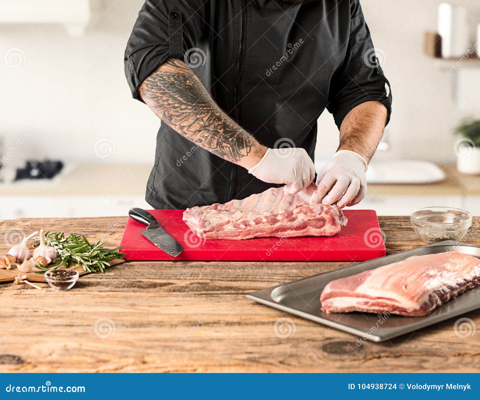Man Cooking Meat Steak on Kitchen Stock Photo - Image of pepper, chef ...