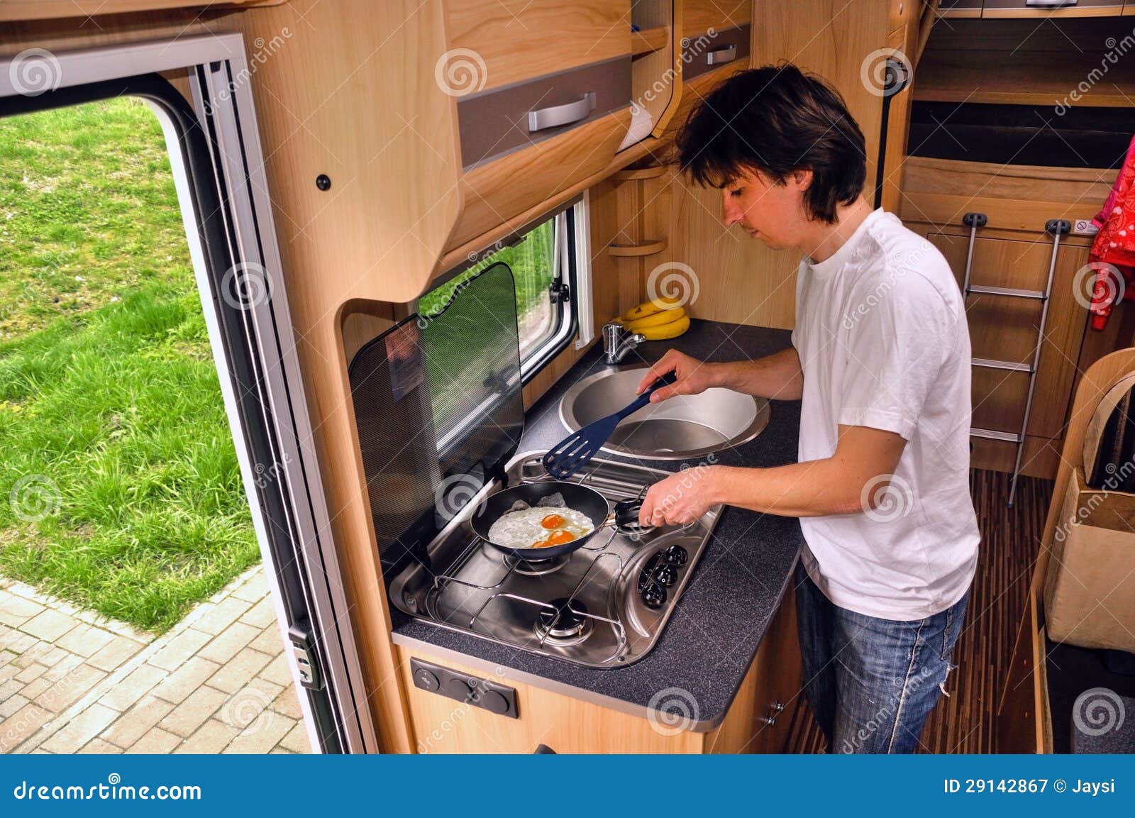 Man Cooking in Motorhome (RV) Interior Stock Image - Image of food ...