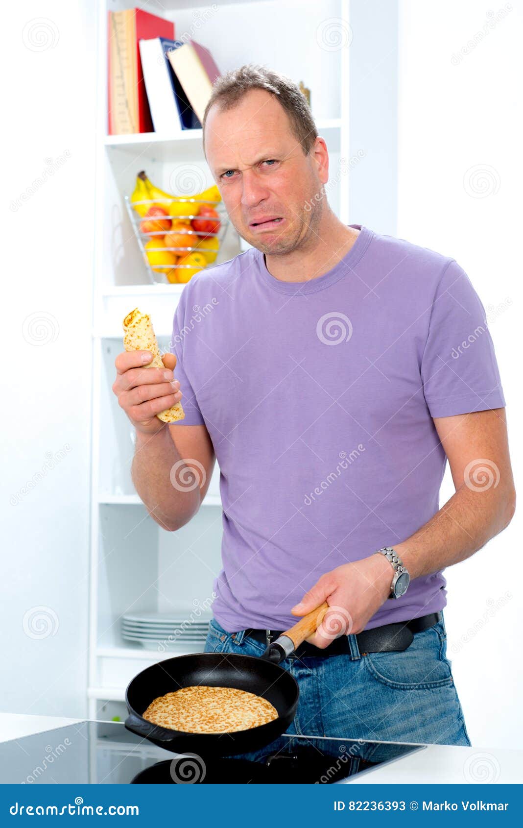 Man Cooking Pancake in the Kitchen Stock Image - Image of pancakes ...