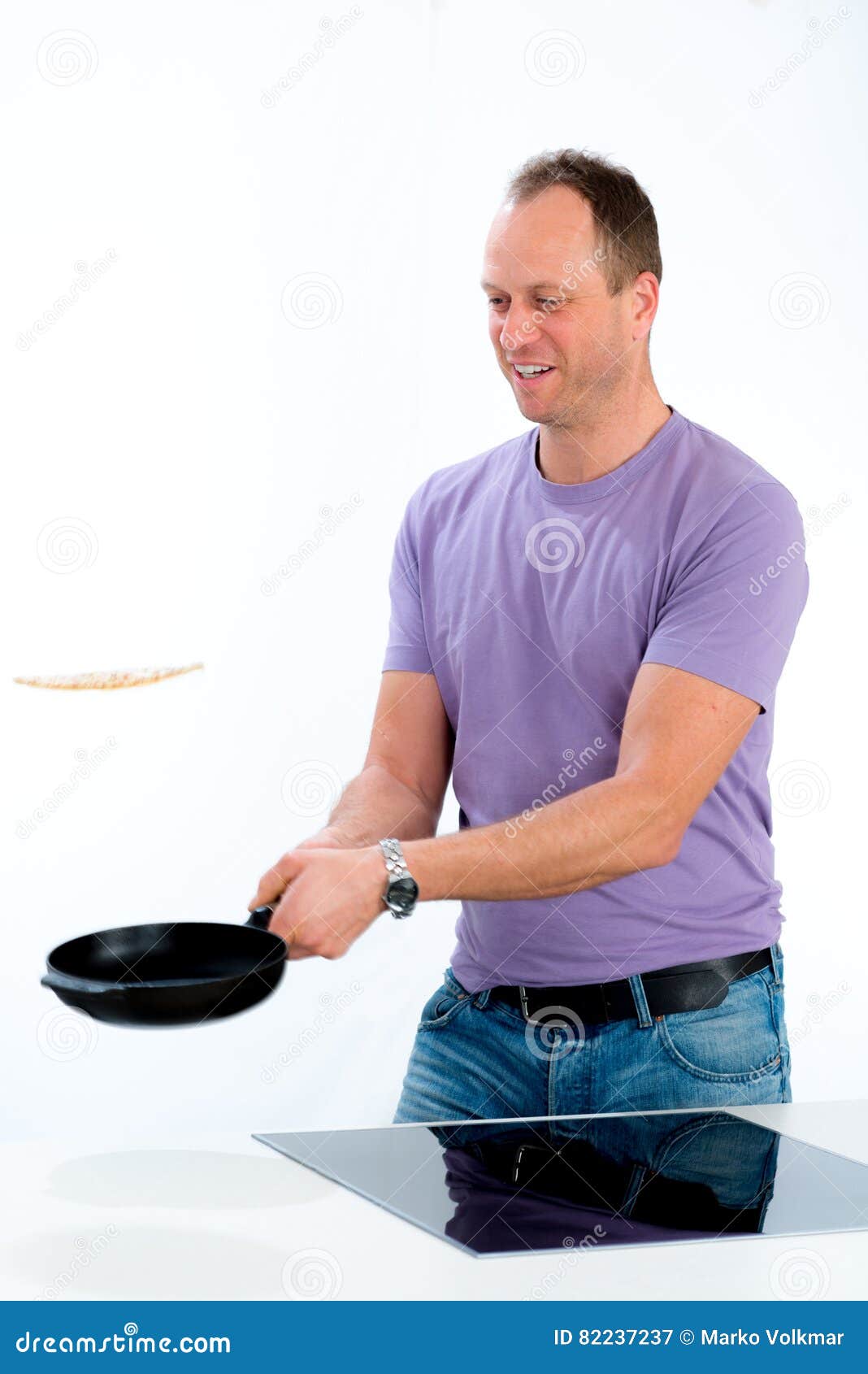 Man Cooking Pancake in the Kitchen Stock Image - Image of homemade ...