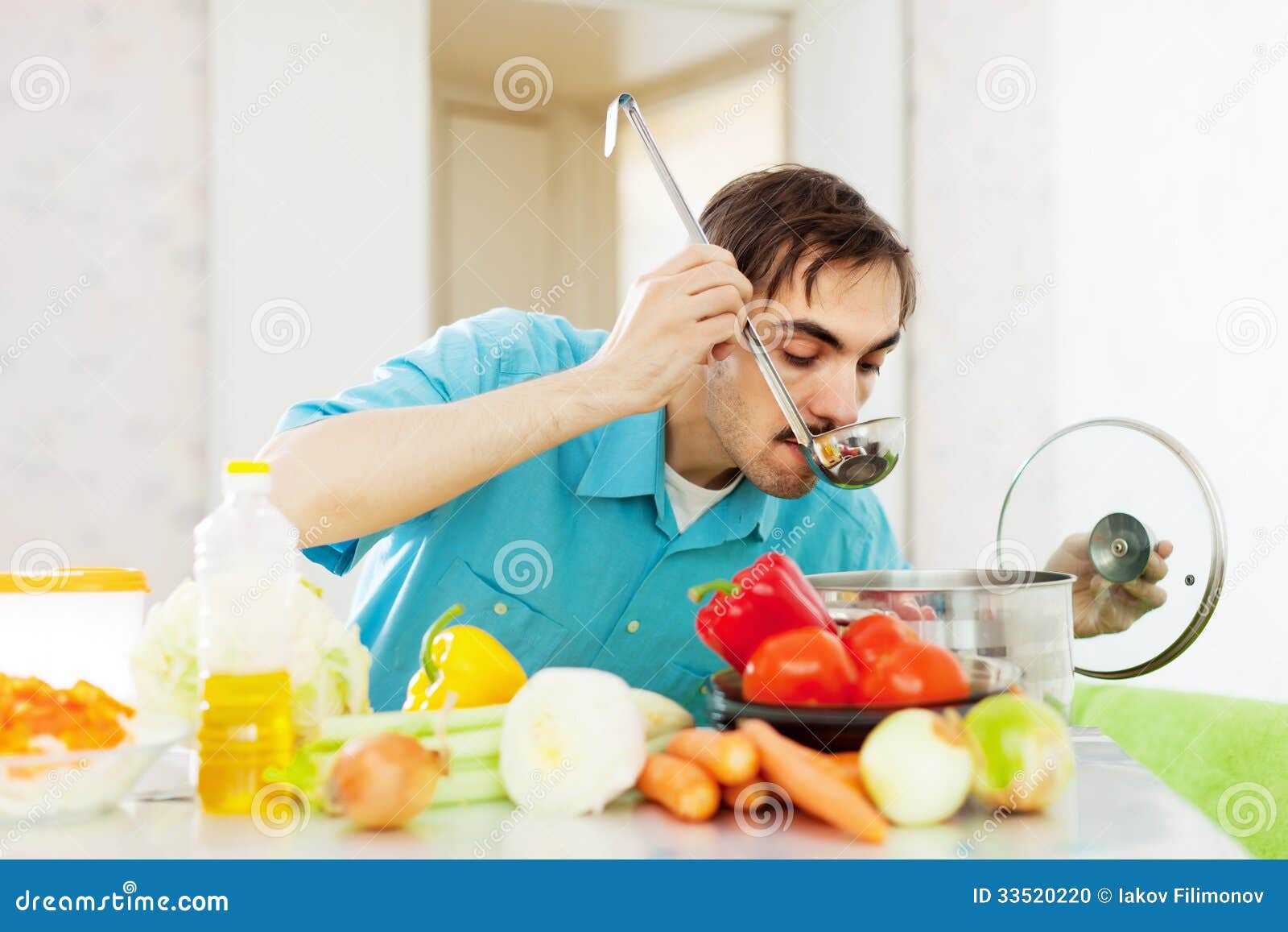 Man Cooks Lunch with Vegetables Stock Photo - Image of person, male ...