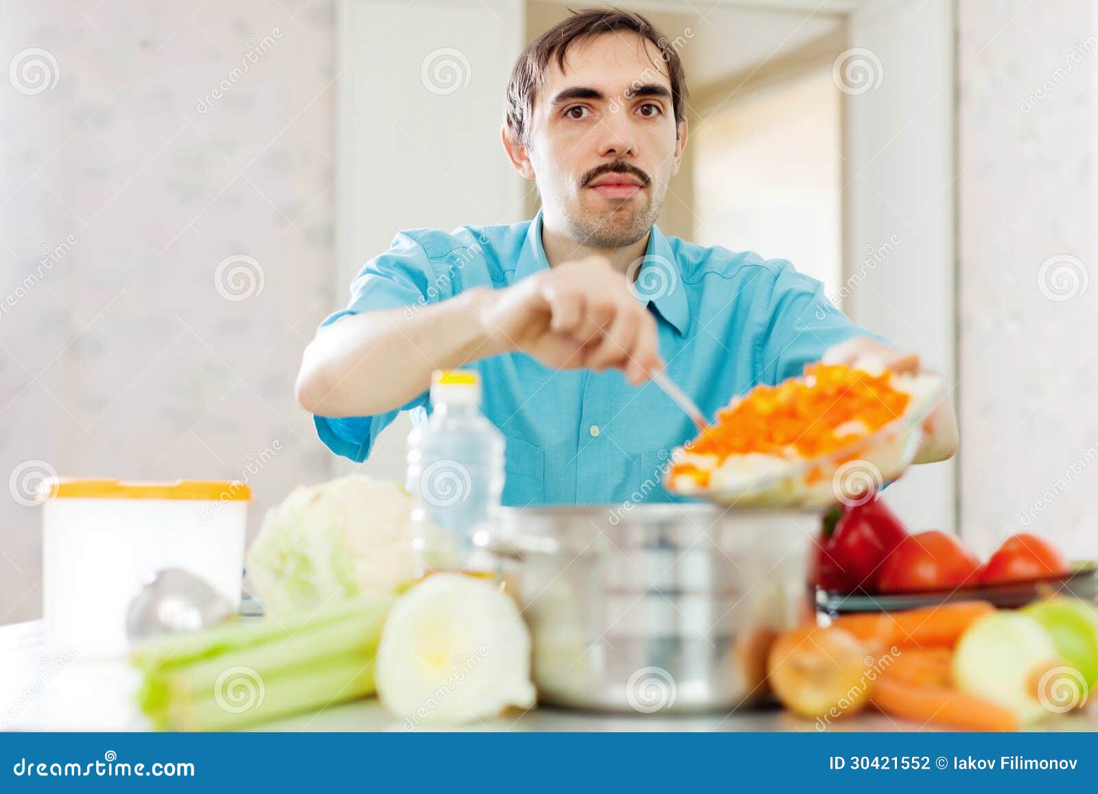 Man Cooks Lunch Wit Vegetables Stock Photo - Image of vegetable, male ...