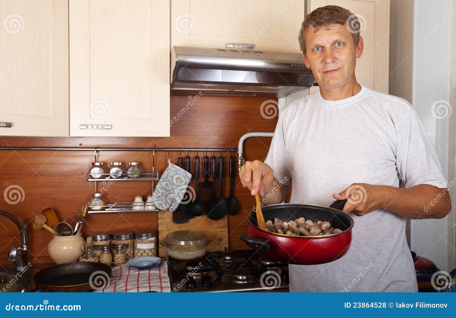 Man cooks meat stock photo. Image of dish, cooking, beaf - 23864528