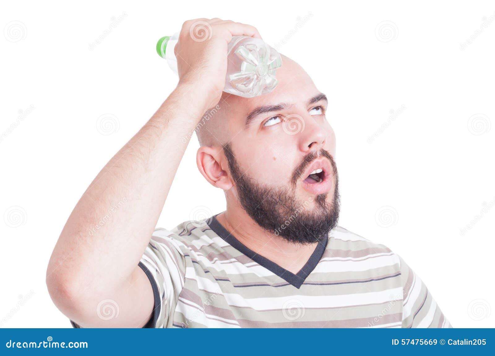 Man Cooling His Head with Cold Water in Plastic Bottle Stock Image ...