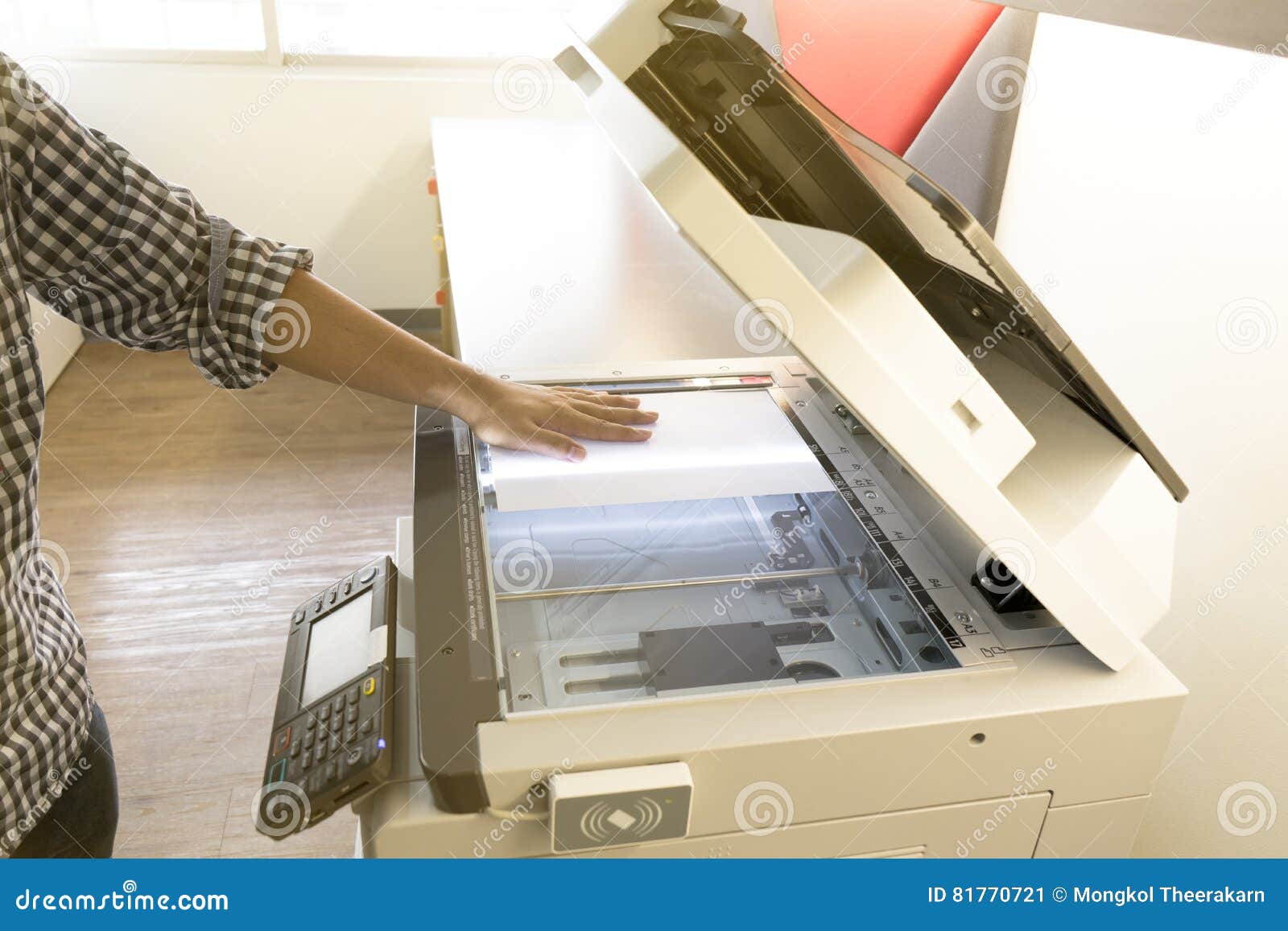 Man Copying Paper From Photocopier With Access Control For Key Card ...