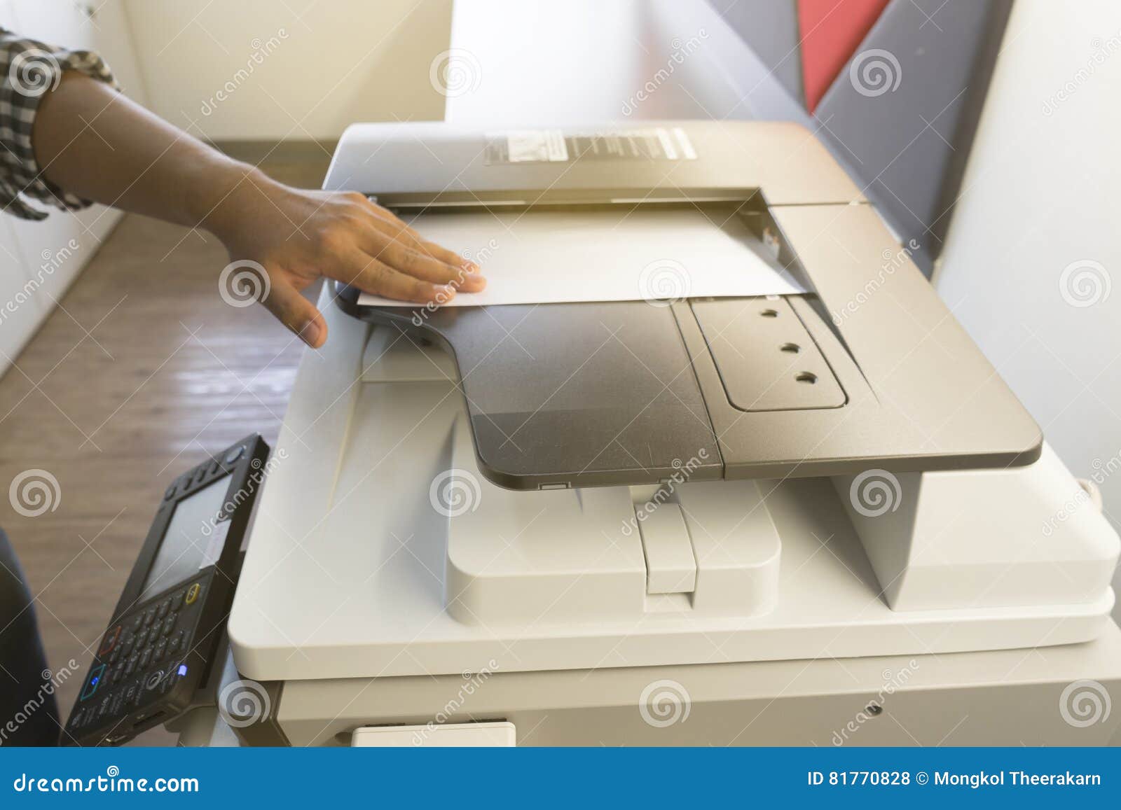 Man Copying Paper From Photocopier With Access Control For Key Card ...