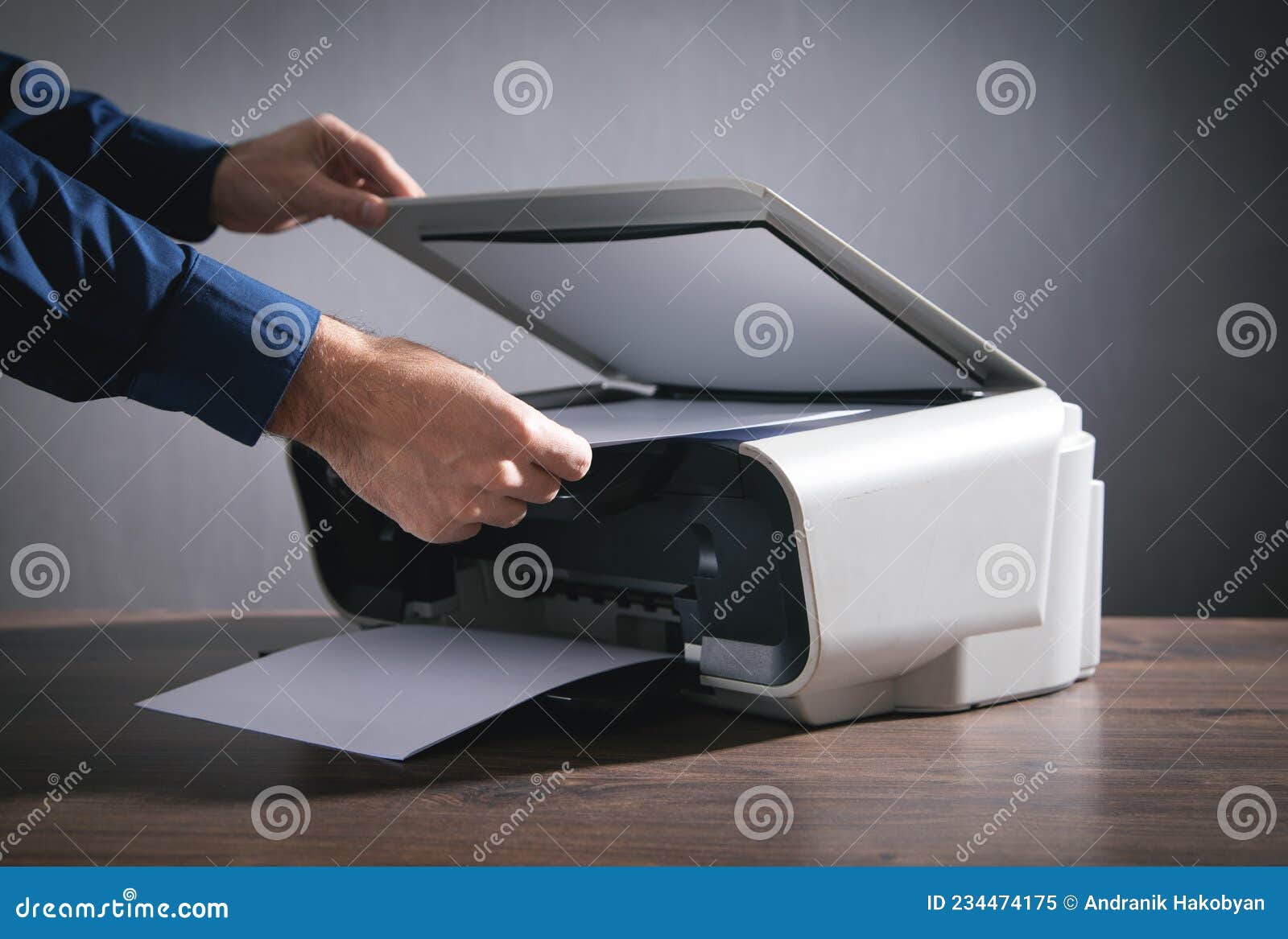 Man Copying and Scanning Documents in Office Stock Image - Image of ...