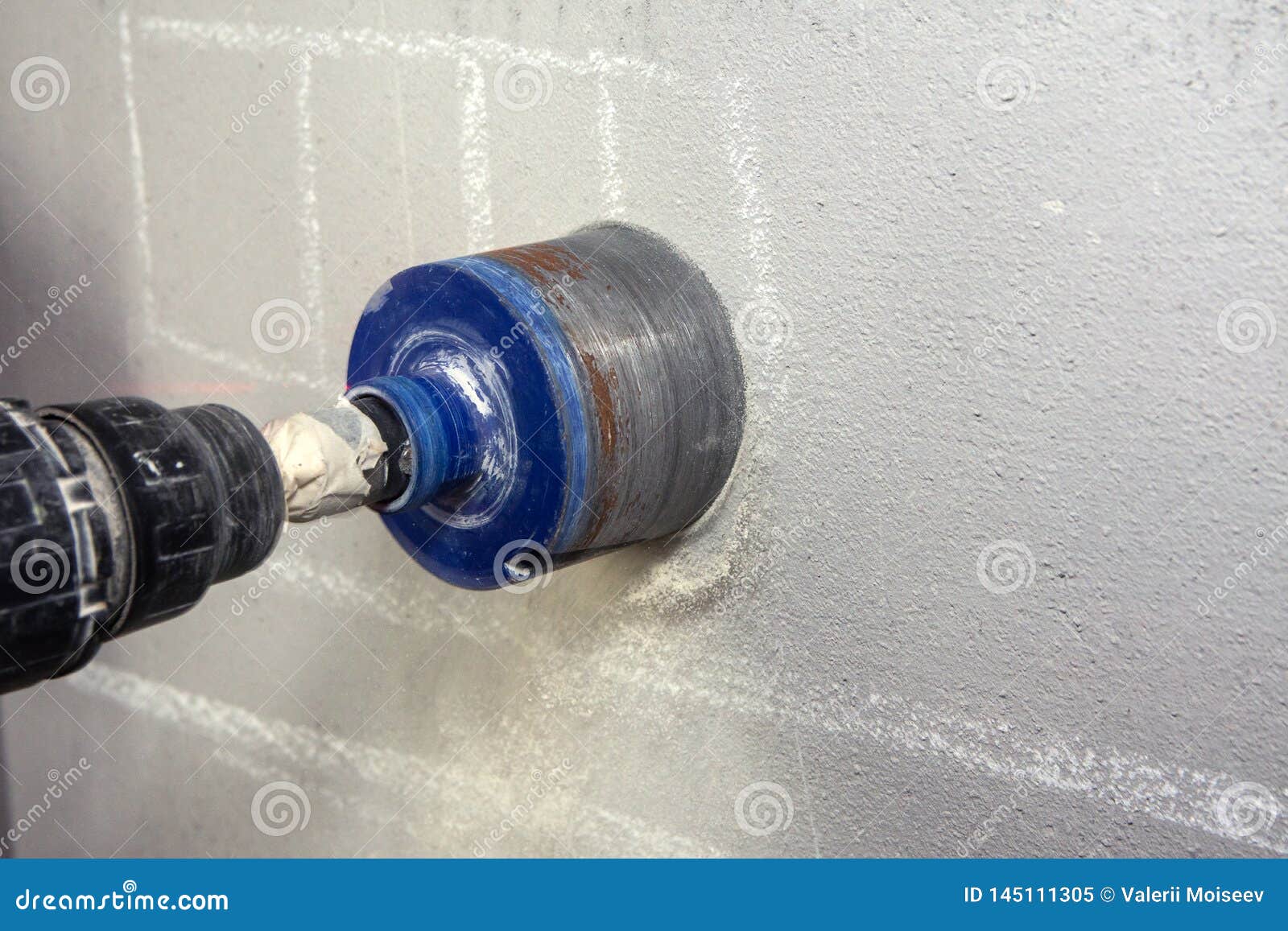 Man with Cordless Hand Drill Drilling a Hole in Concrete Stock Image ...