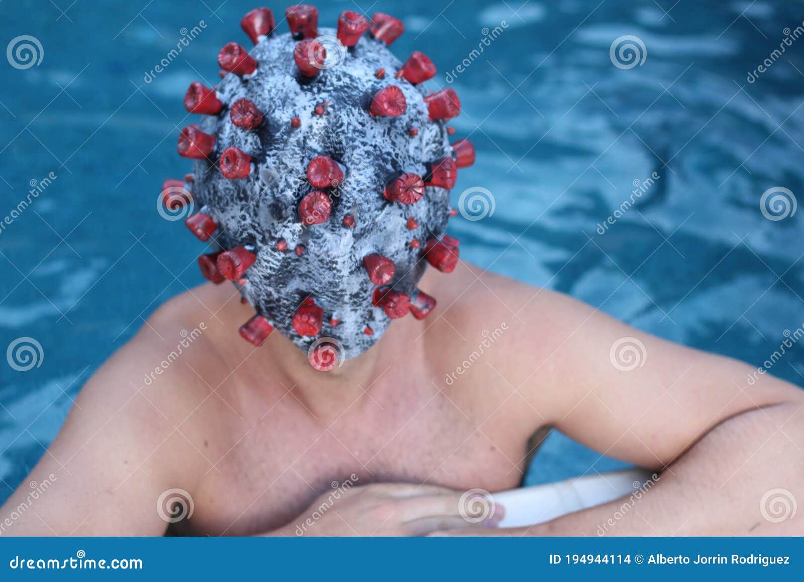 Man with Coronavirus Mask in Swimming Pool Stock Photo - Image of ...