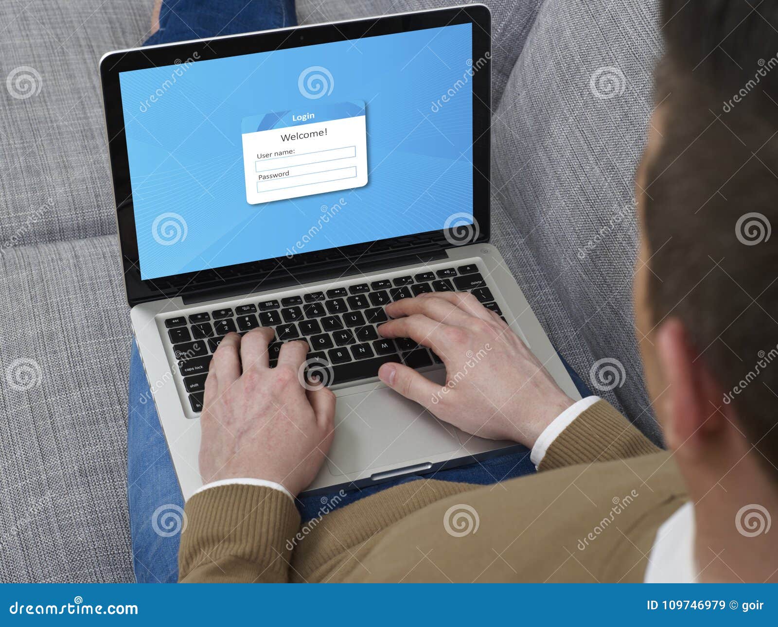 Log-in on laptop stock image. Image of action, pushing - 109746979