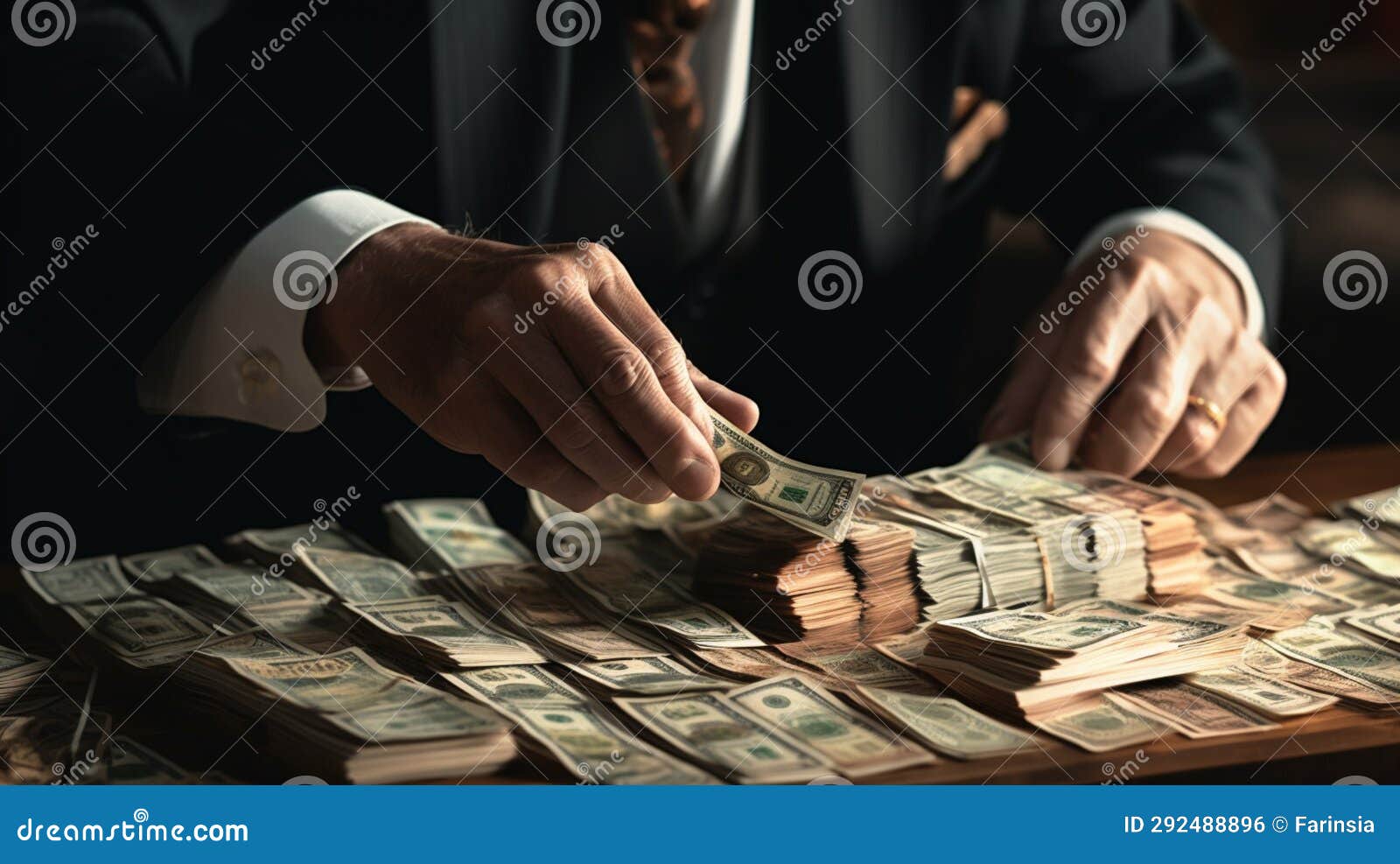 A Man Counting Banknotes on a Table Stock Illustration - Illustration ...