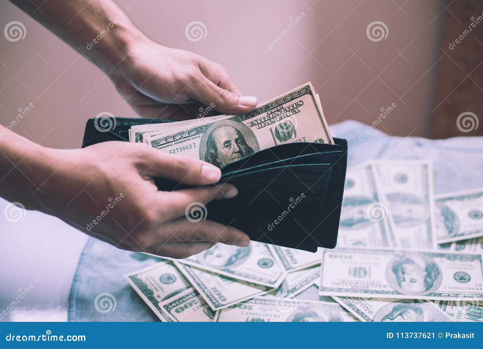 A Man Counting Cash with Money in the Wallet. Stock Image - Image of ...