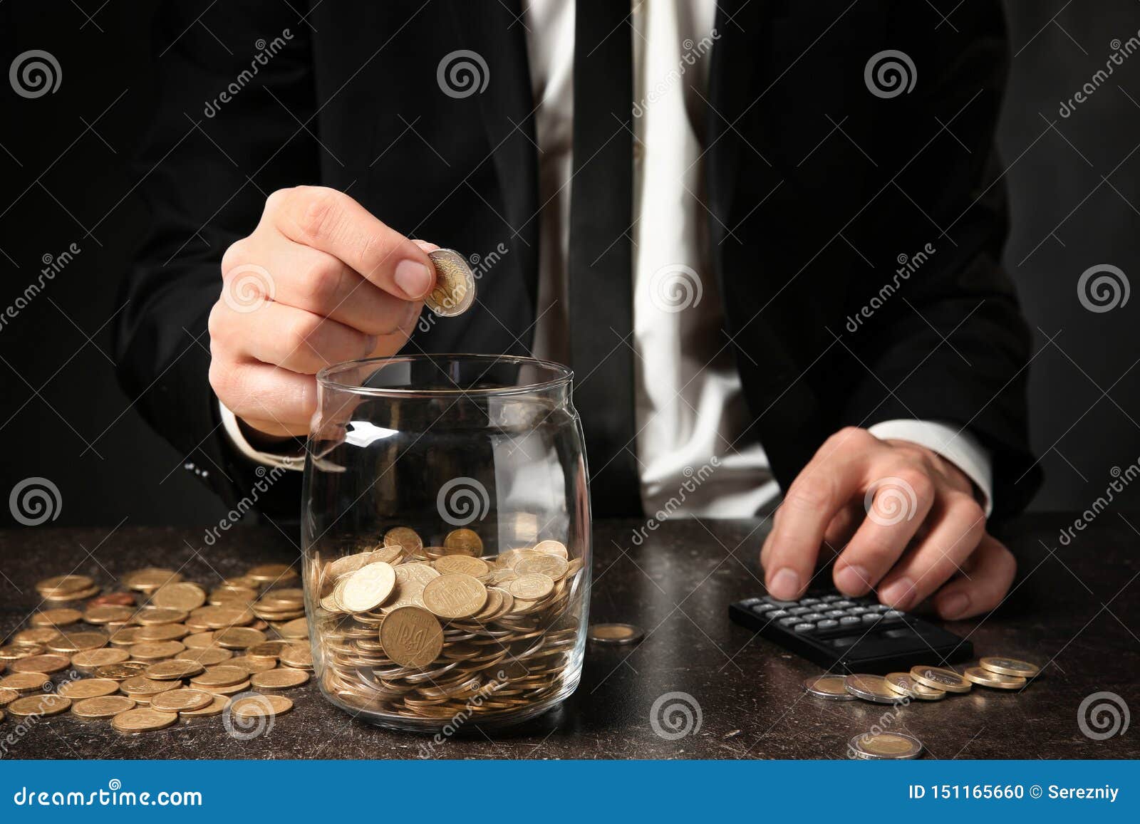 Man Counting Coins at Table. Savings Concept Stock Photo - Image of ...