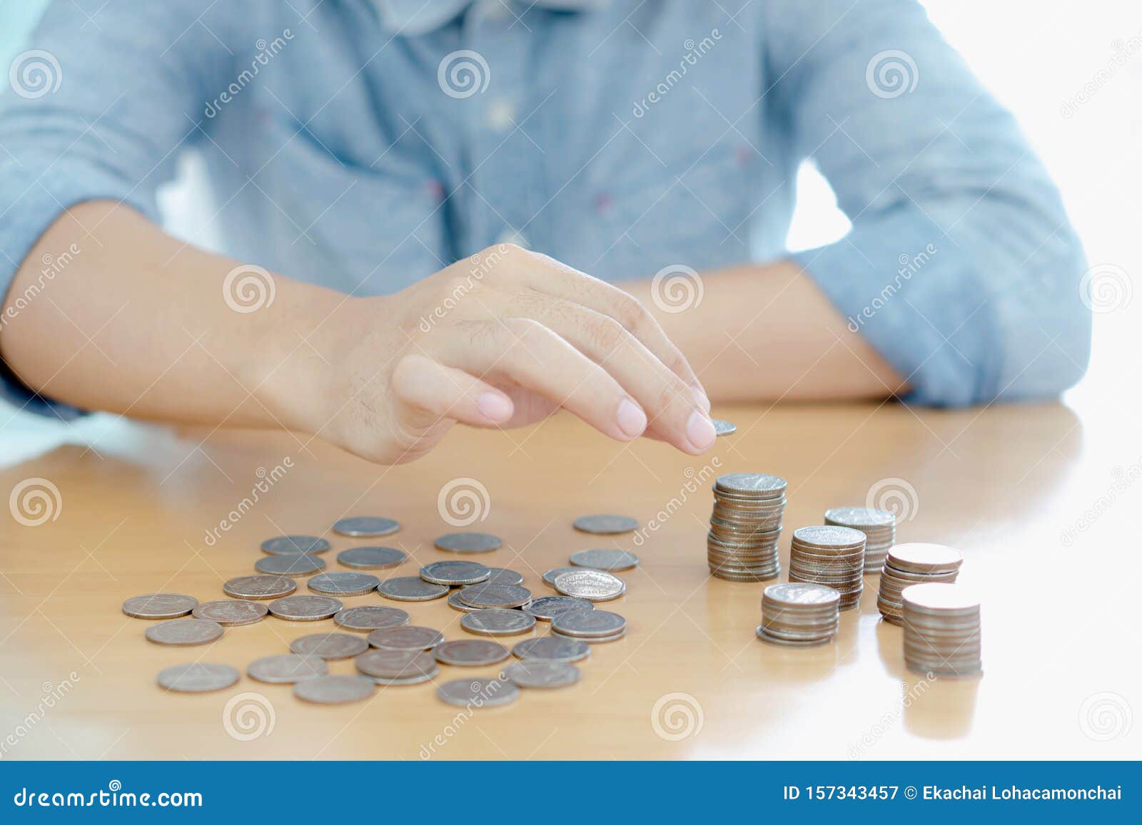 Man Counting Stacks of Coins Stock Image - Image of people, investment ...