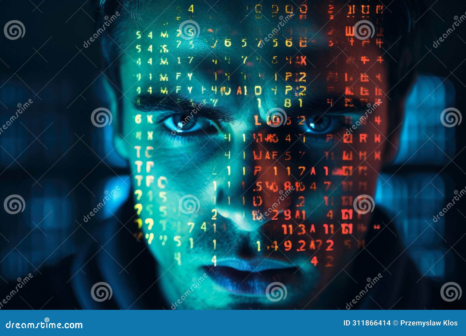 Man Covered with Digital Characters. Artificial Intelligence Model ...