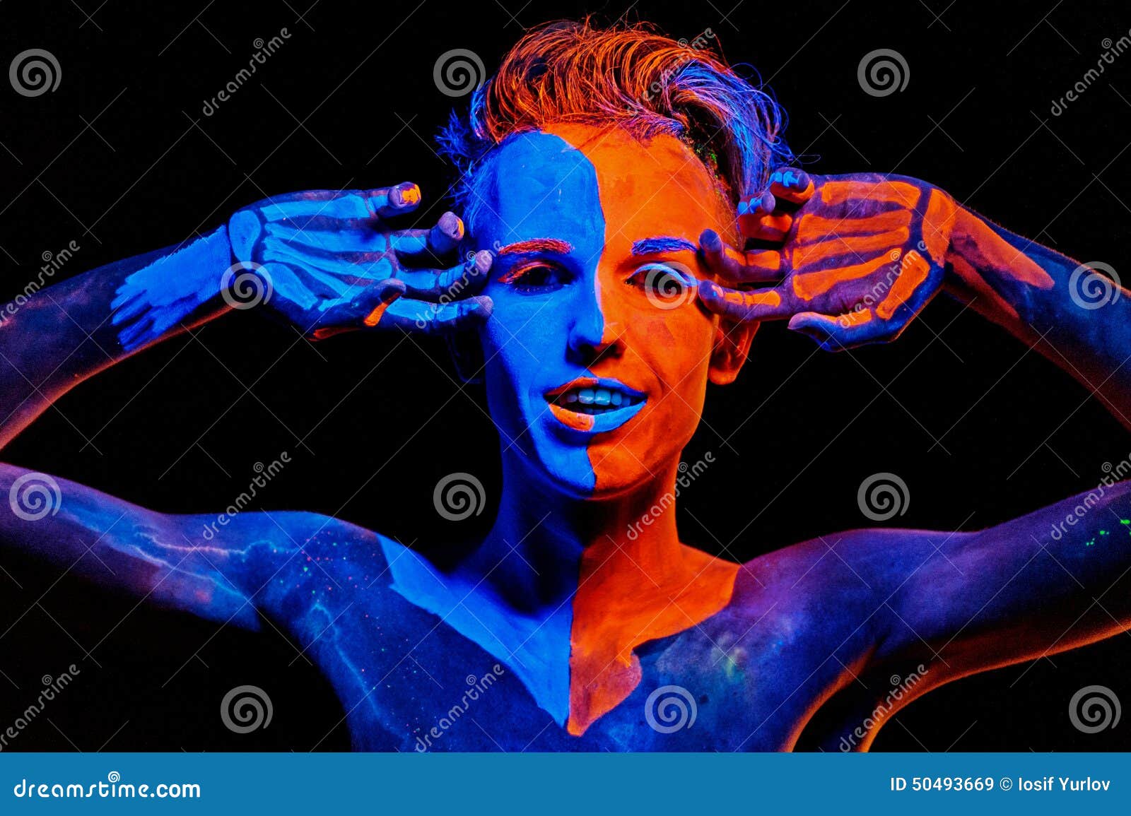 Man Covered with Fluorescent Paint Stock Image - Image of neon, glow ...