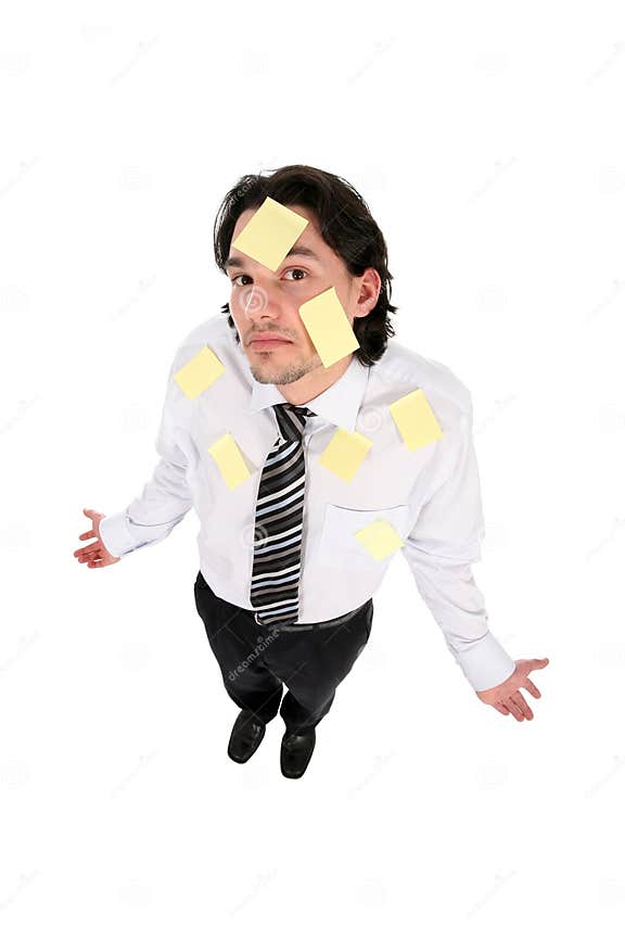 Man covered in memo notes stock photo. Image of high, post - 4787504