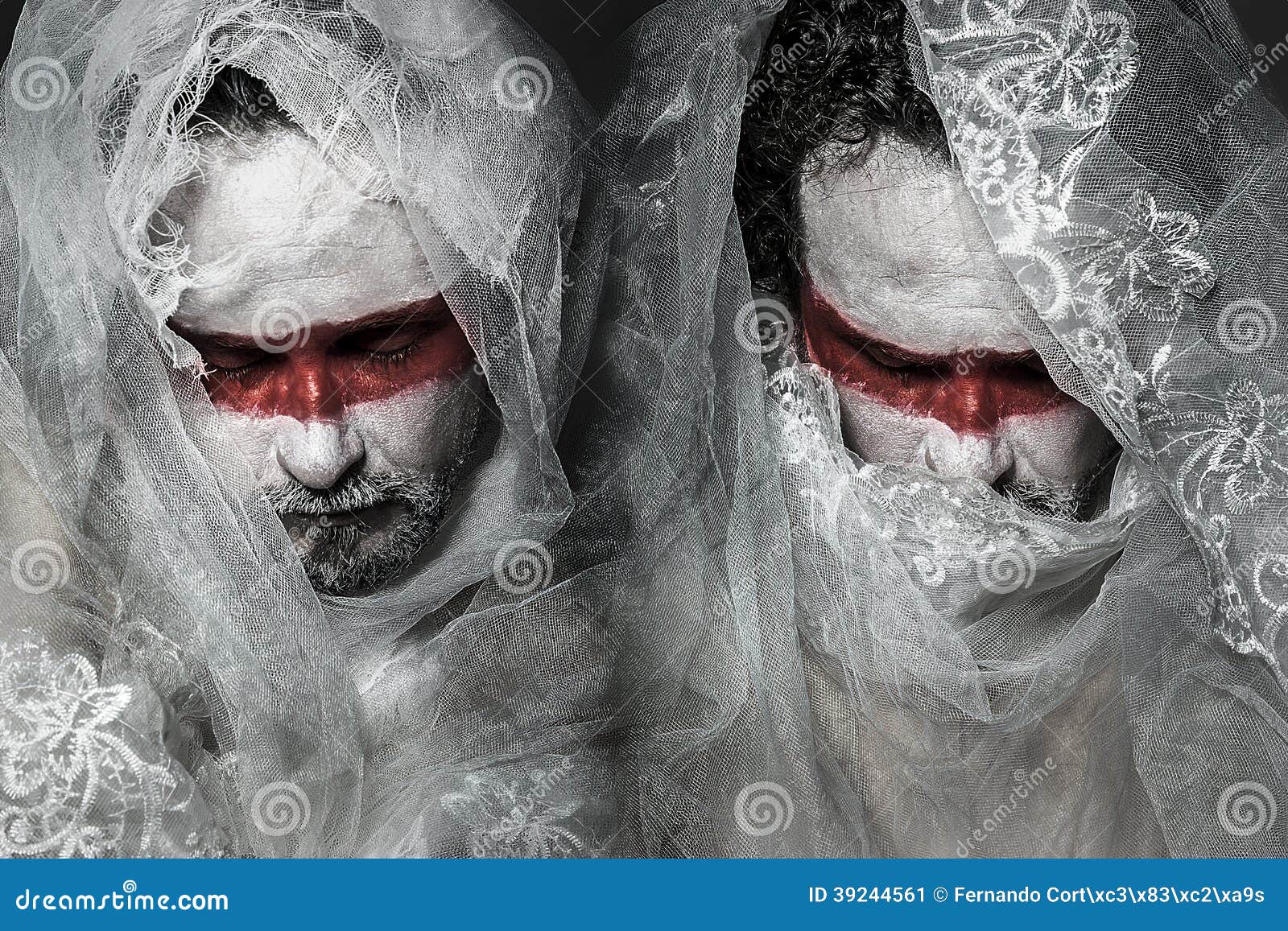 Man Covered with White Lace Veil, Mask Stock Image - Image of beauty ...