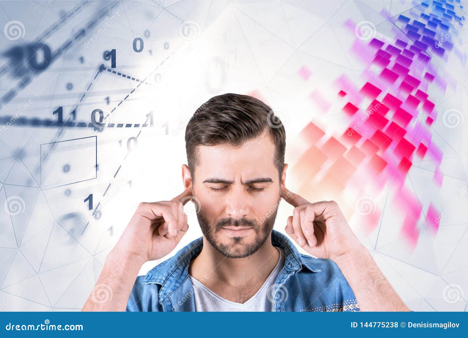Man Covering Ears, Digital Interface Stock Photo - Image of depression ...
