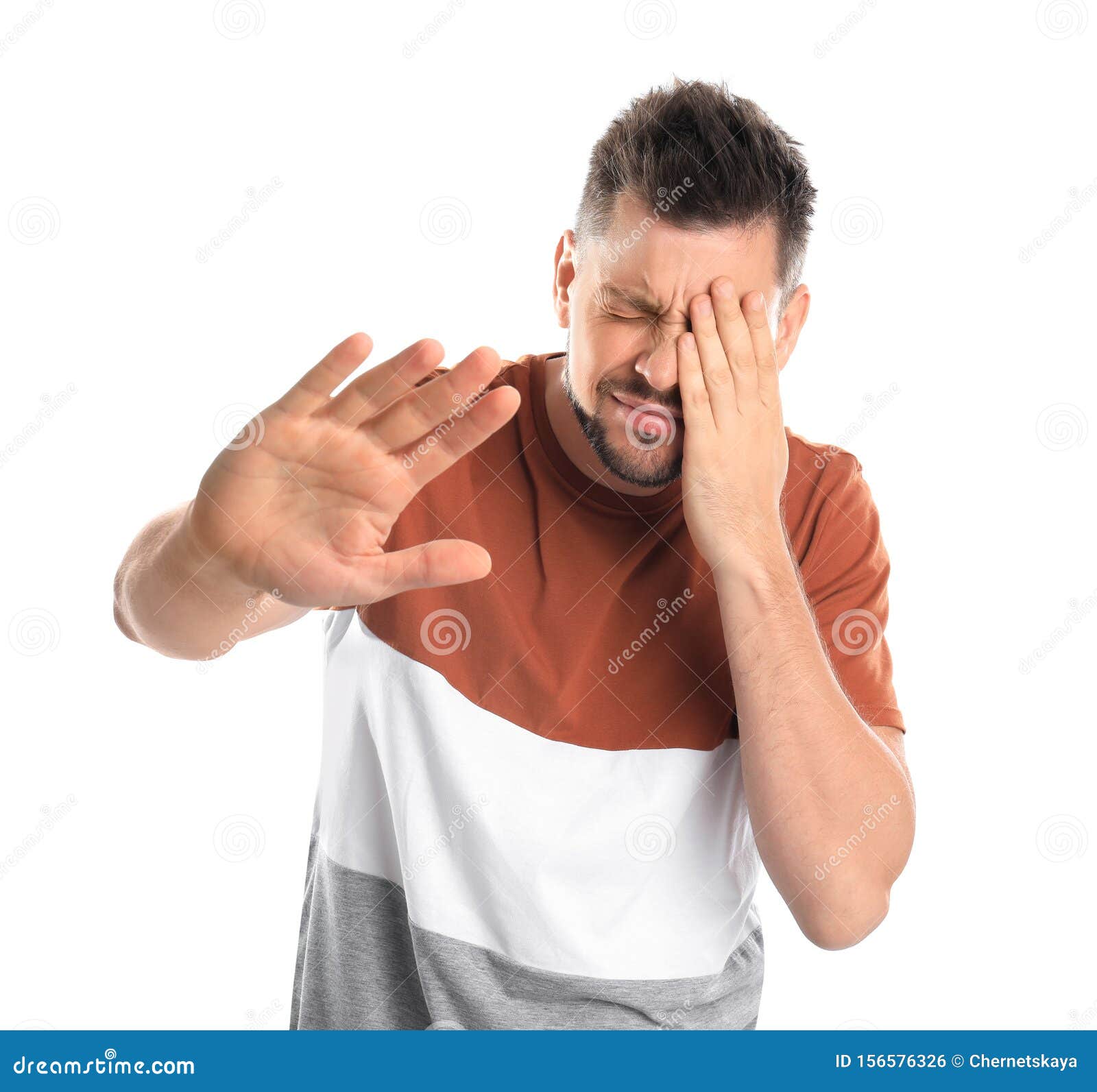 Man Covering Eye while Being Blinded Stock Photo - Image of loss ...