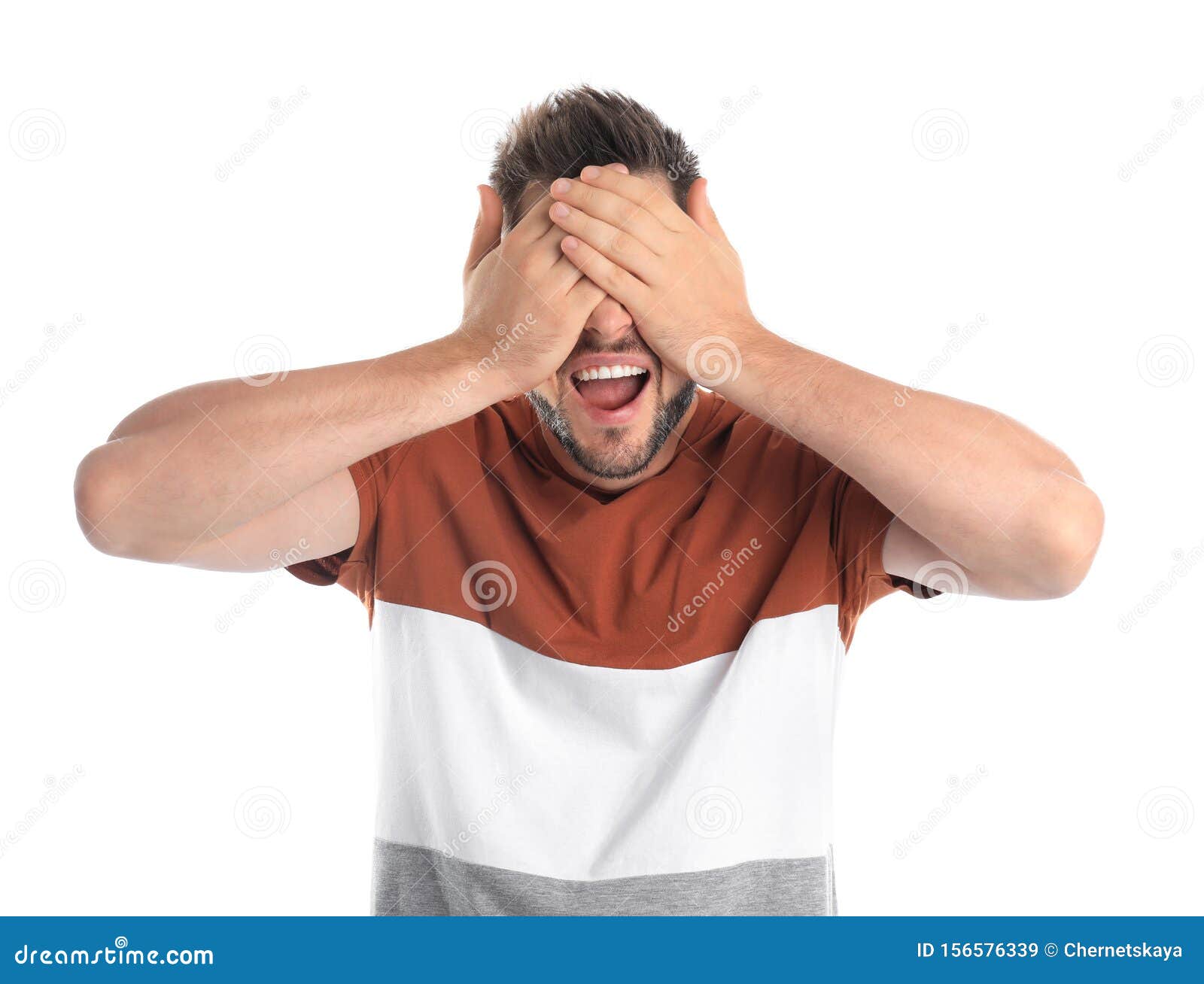 Man Covering Eyes while Being Blinded Stock Image - Image of isolated ...