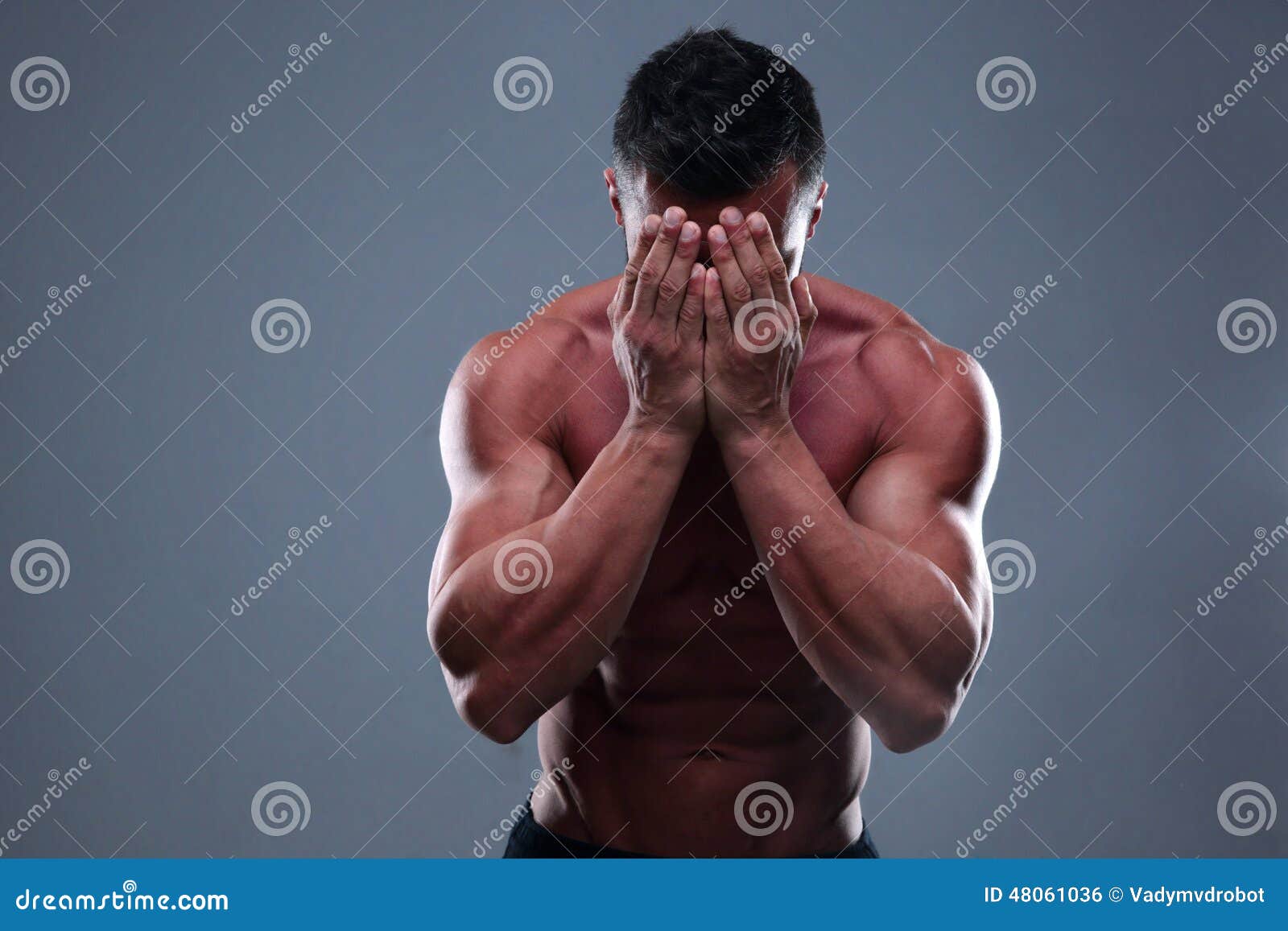 Man Covering His Face with the Hands Stock Photo - Image of muscle ...