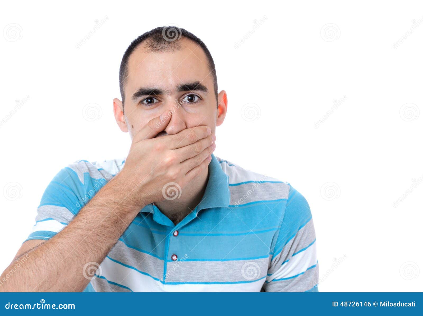 Man Covering His Mouth with His Hands. Stock Photo - Image of emotion ...