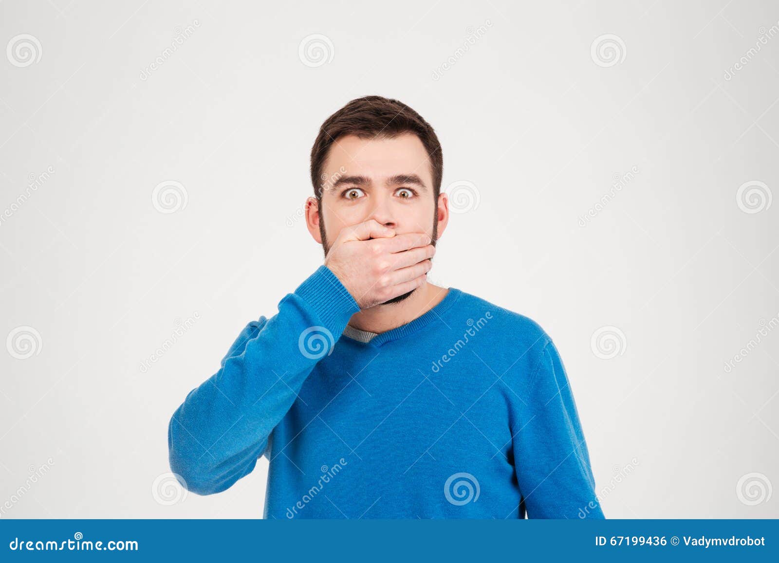 Man Covering Mouth with Palm Stock Photo - Image of looking, hand: 67199436