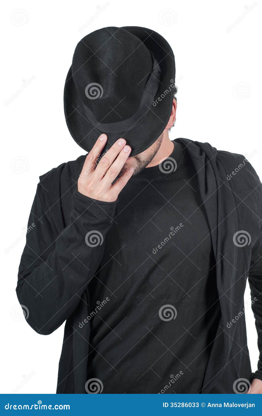 Man Covers His Face with His Hat Stock Image - Image of isolated ...
