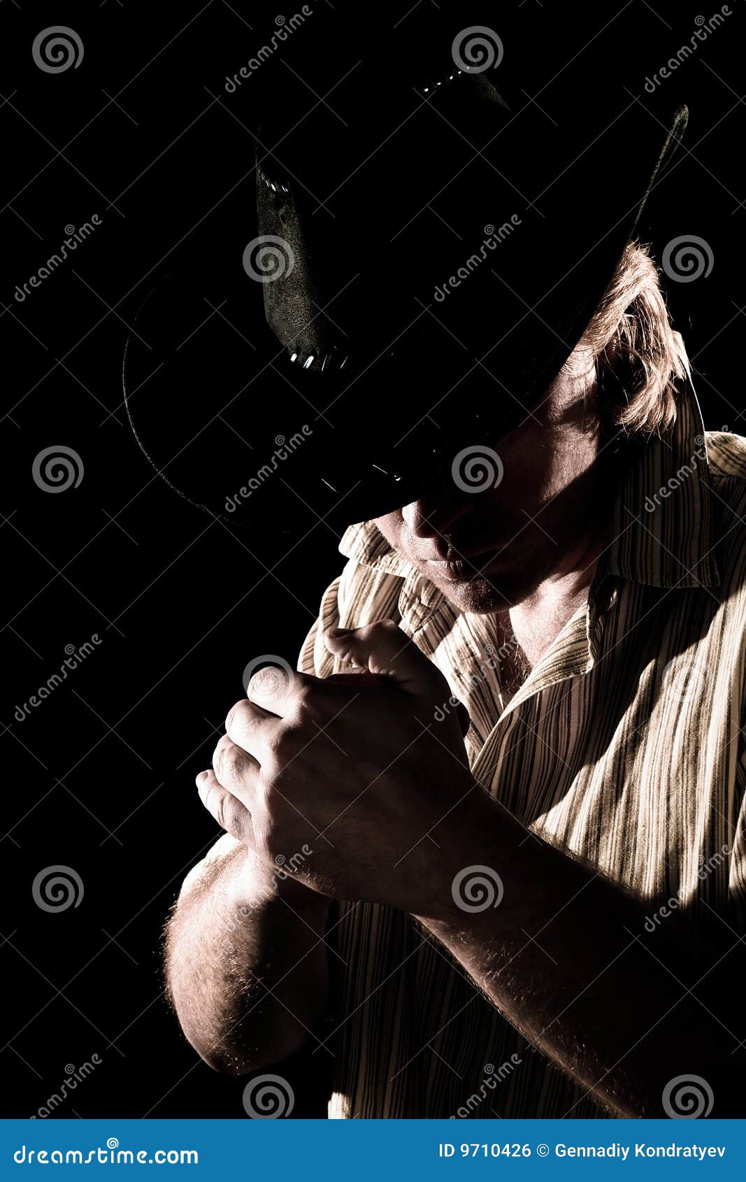 Man in Cowboy Hat with Sloped Head Stock Photo - Image of greeting ...