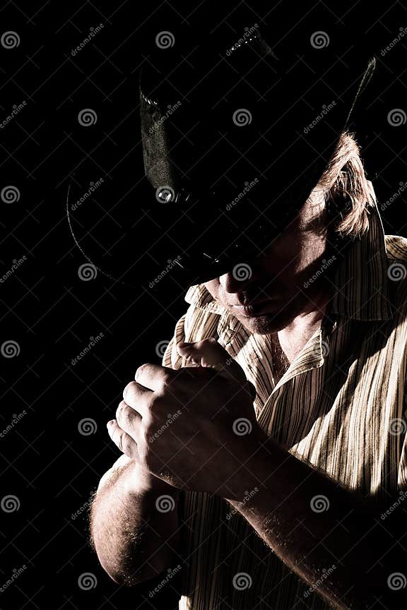 Man in Cowboy Hat with Sloped Head Stock Photo - Image of greeting ...