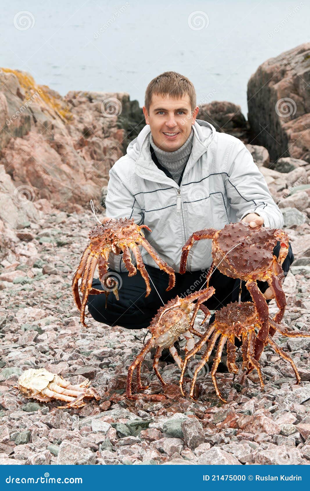 Man with Crabs in the Barents Sea Coast Stock Photo - Image of outdoors ...