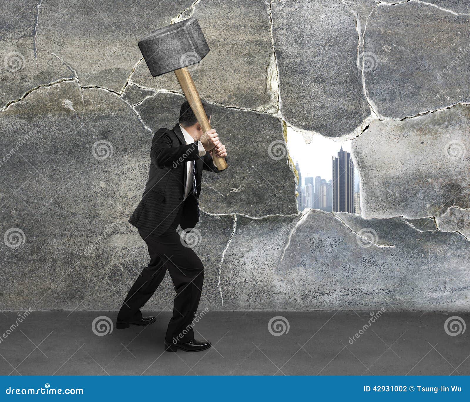 Man Cracking Old Concrete Wall Stock Photo - Image of idea, hold: 42931002