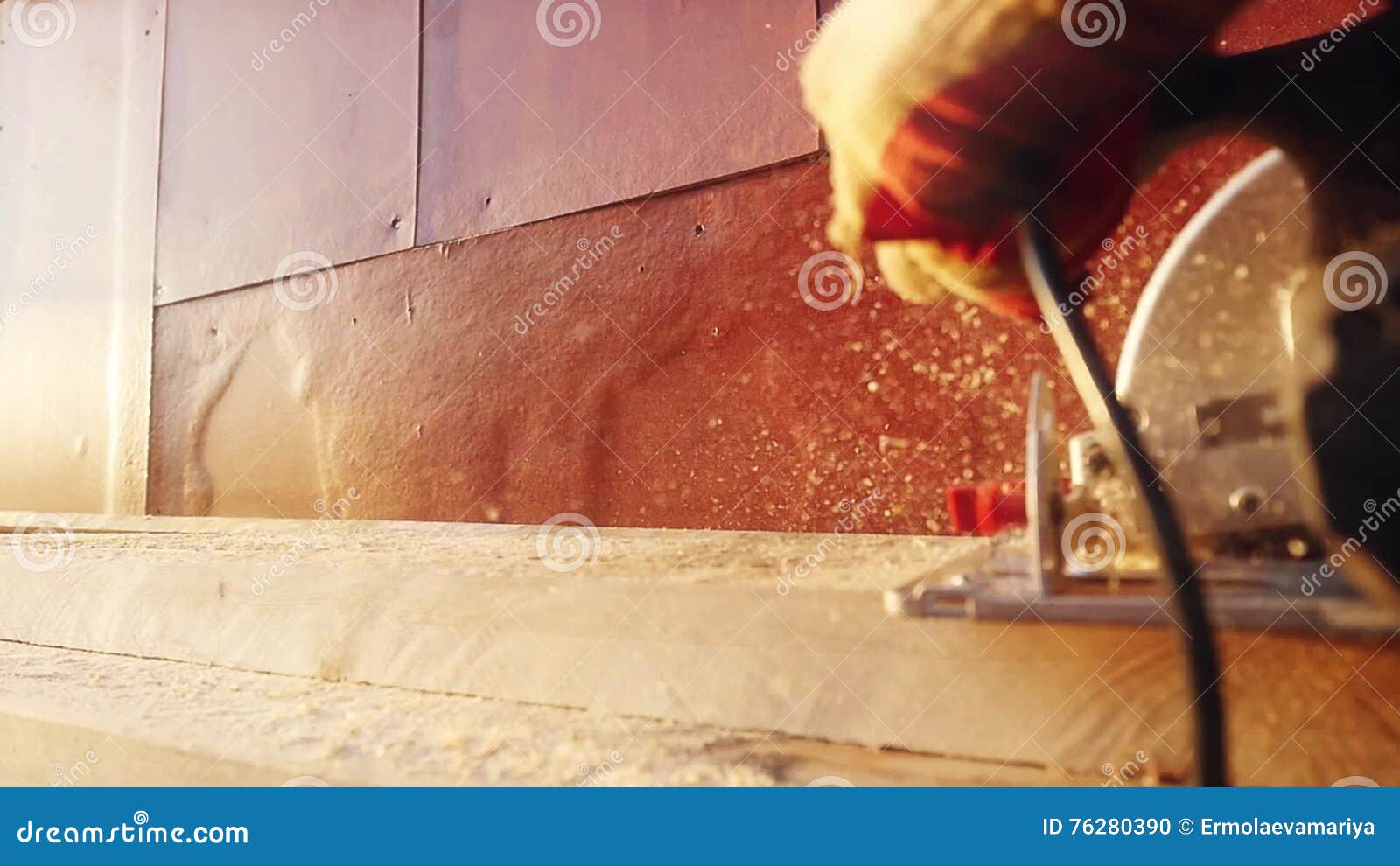 Man is Craft Working at a Work Bench with Power Tools in Slowmotion ...