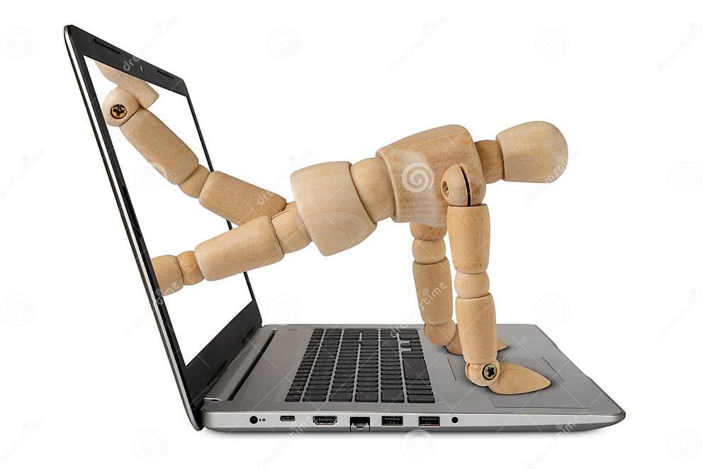 Man Crawling Out of Computer Notebook Screen Stock Image - Image of ...