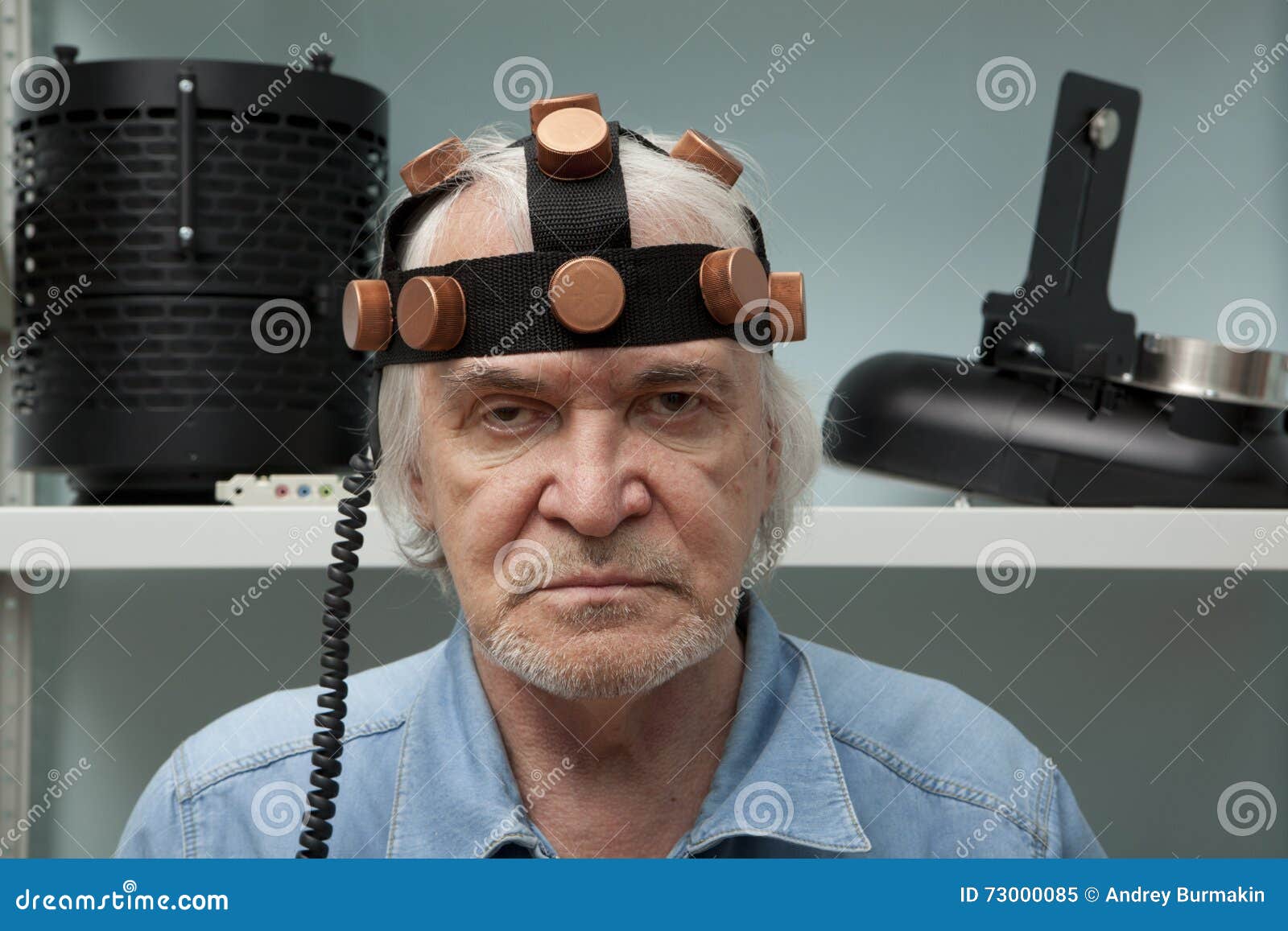 Man Crazy Inventor Wearing a Helmet Brain Research Stock Image - Image ...