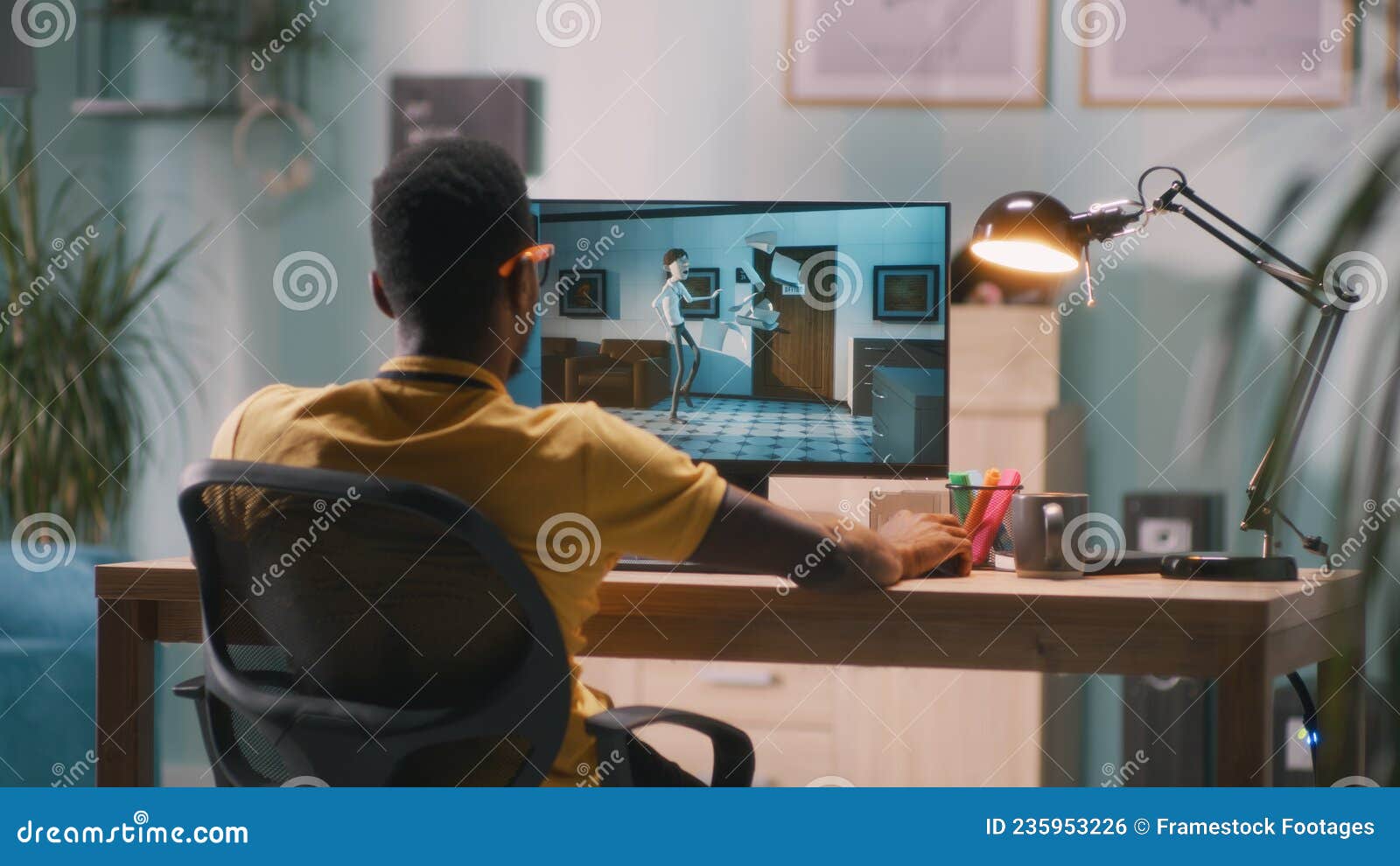 Man Creating 3D Cartoon on Computer Stock Photo - Image of correction ...