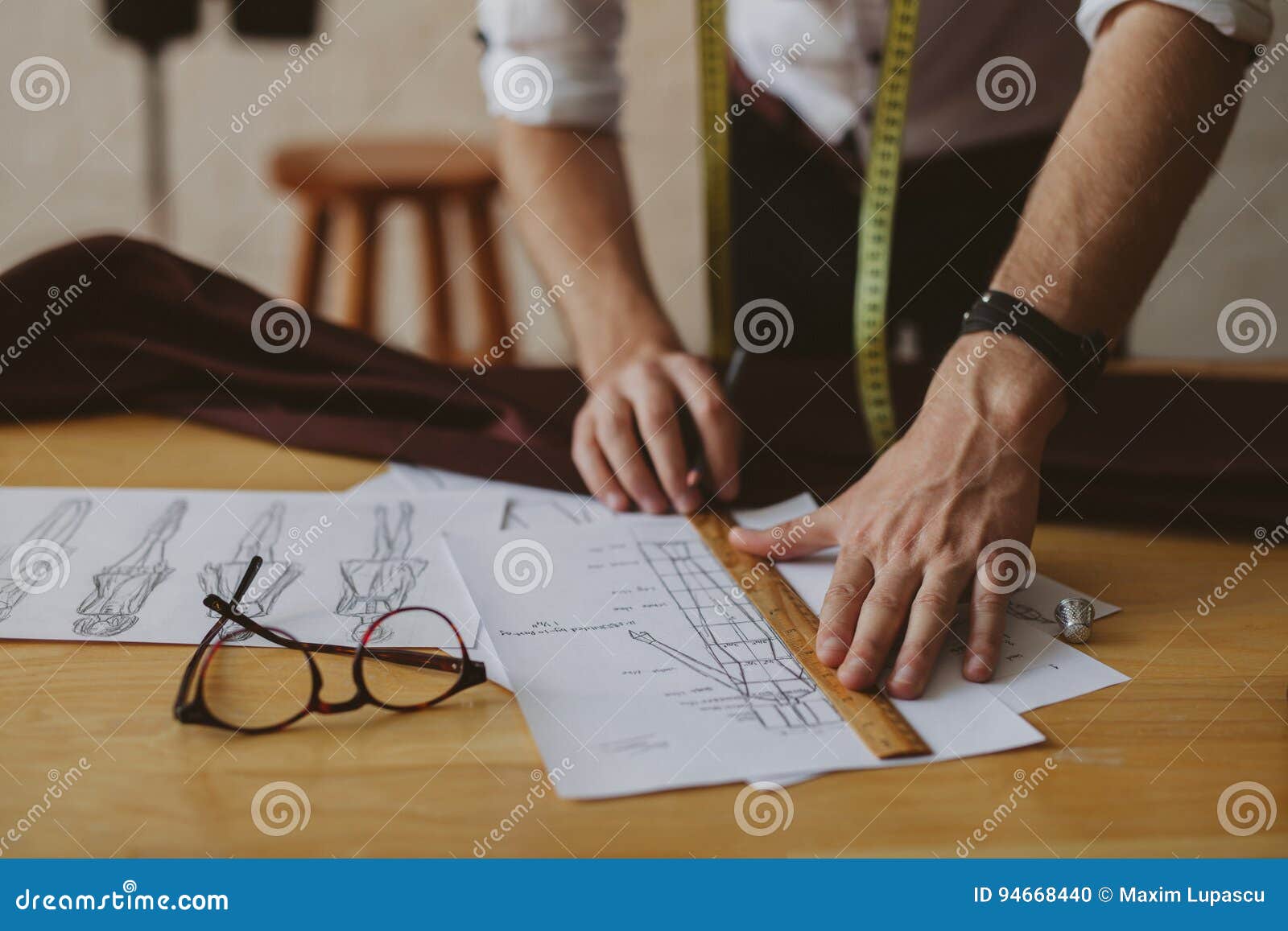 Man creating sketch stock photo. Image of desktop, ruler - 94668440