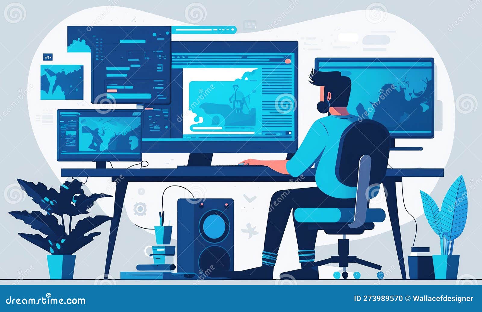 Man Creating a Website Flat Illustration. Generative AI. Stock ...