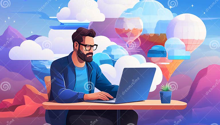 Man Creative and Creator, Web Developer Working, Self Employed or ...