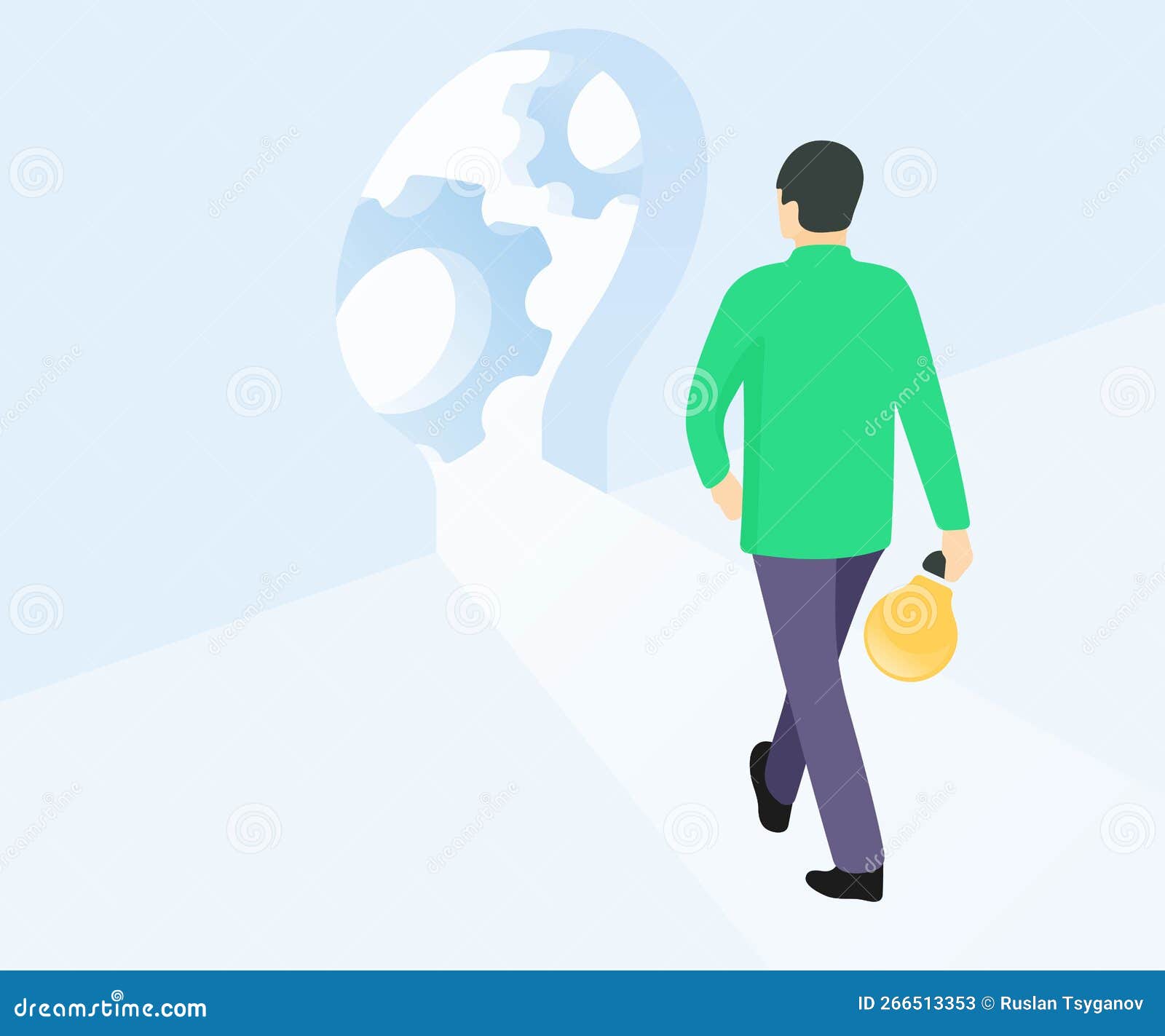 Man with a Creative Idea, Holding a Light Bulb in His Hand Illustration ...