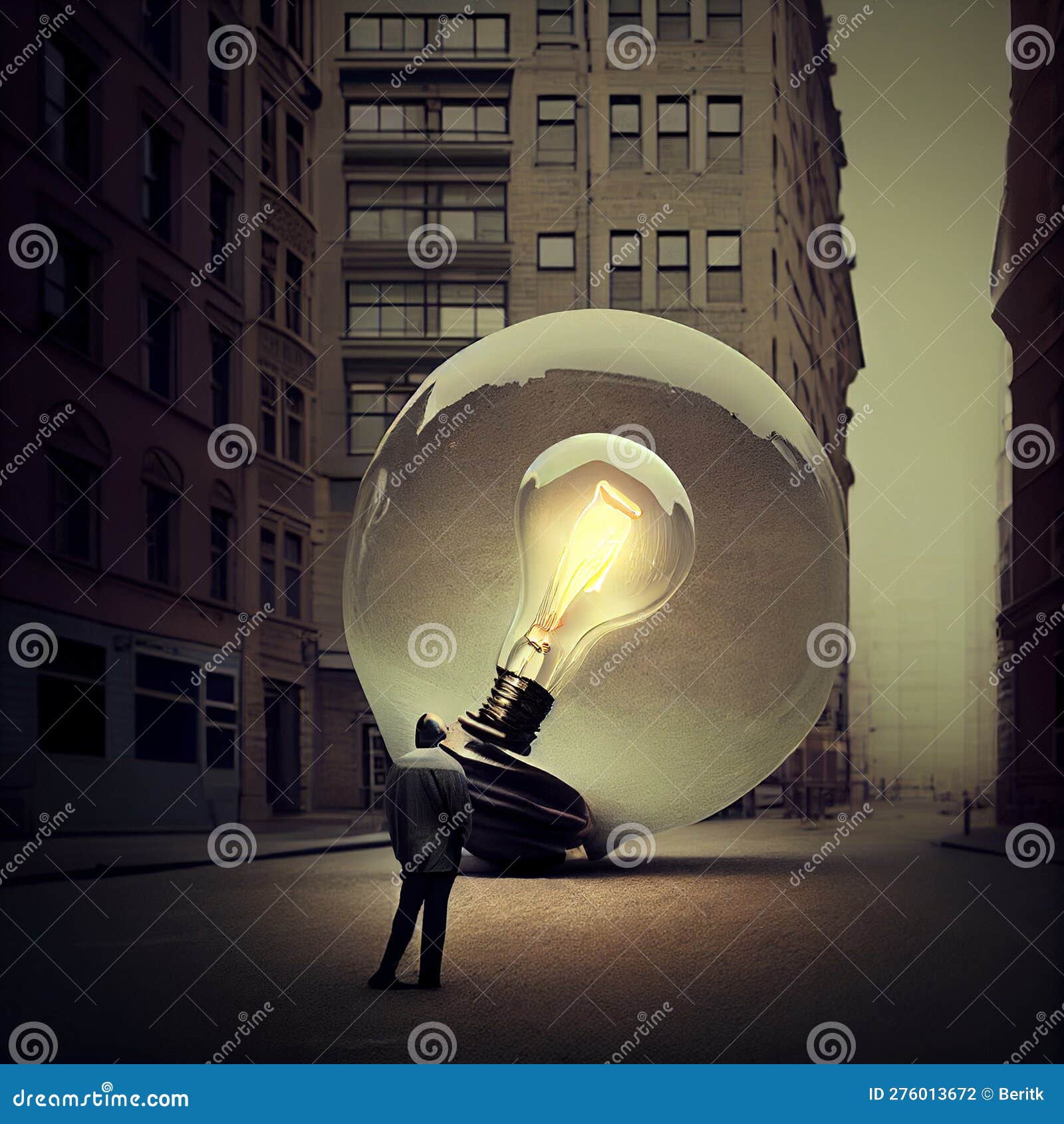 Man with Creative Light Bulb in the City, Explosion of Ideas, Glowing ...