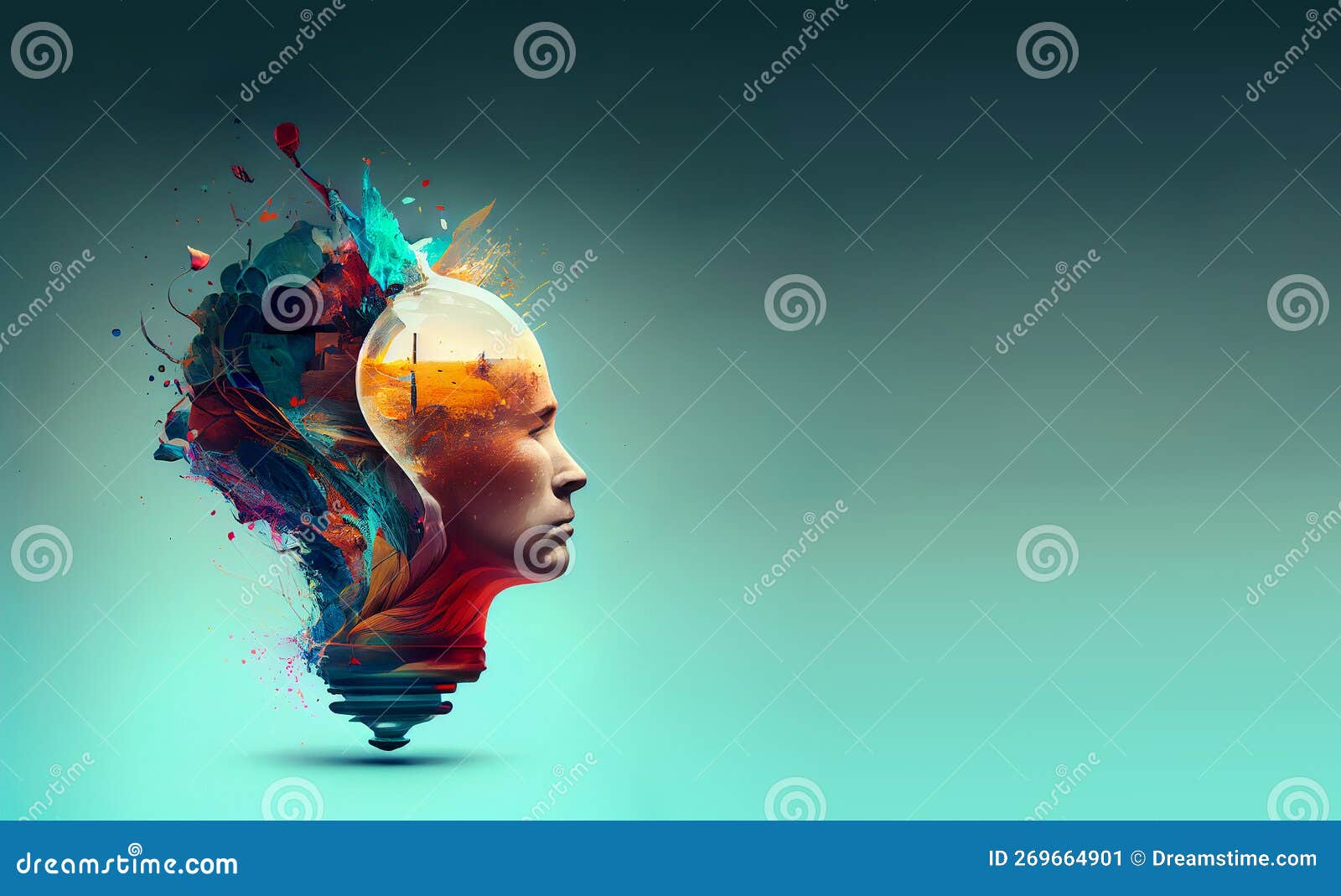 Man with Creative Light Bulb, Explosion of Ideas, Colorful Splashes ...