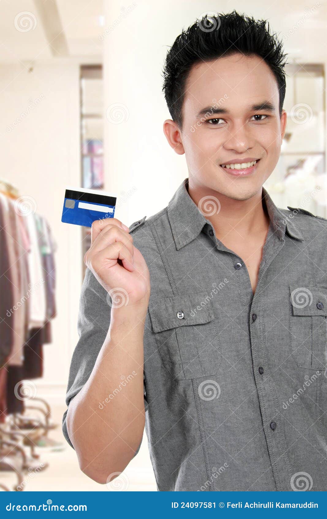 Man with credit card stock image. Image of excited, financial - 24097581