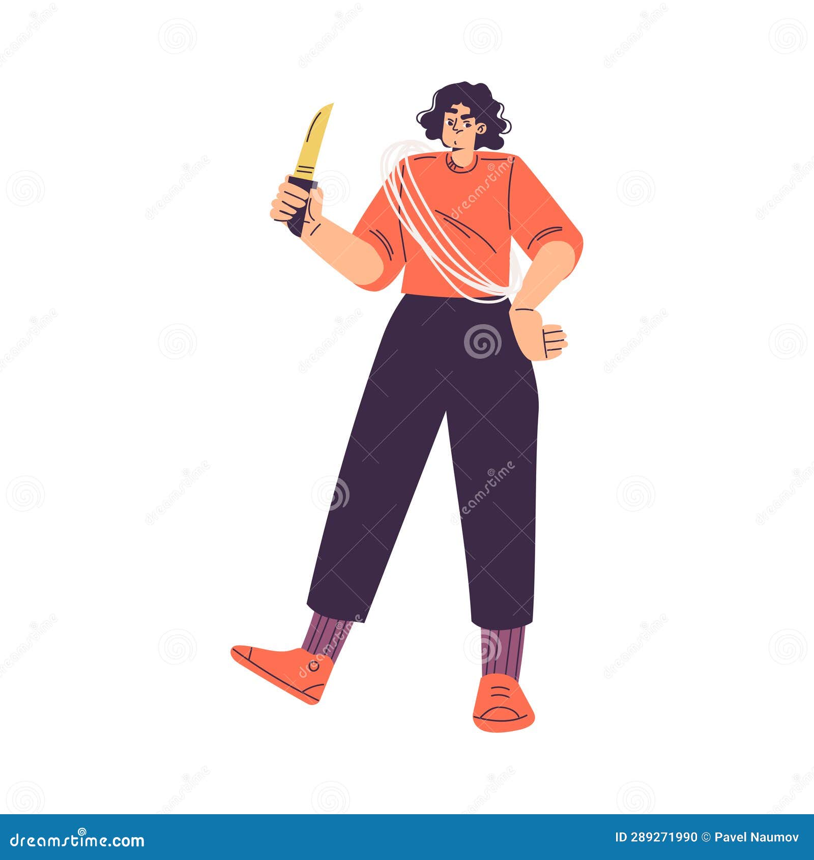 Man Criminal and Bandit Character with Knife Commit Crime Vector ...